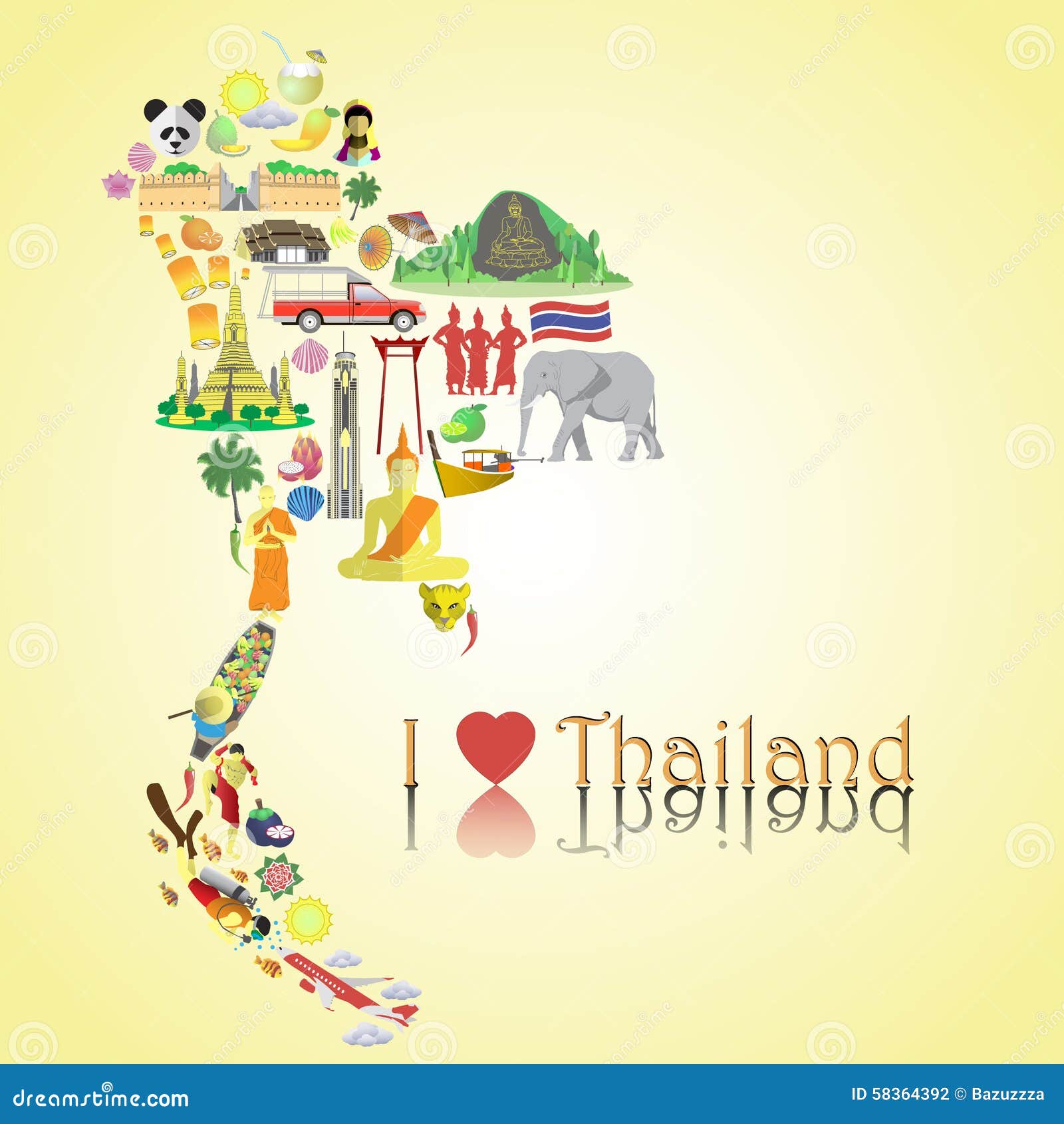 Thailand Map. Thai Color Vector Icons and Symbols in Form of Map Stock ...