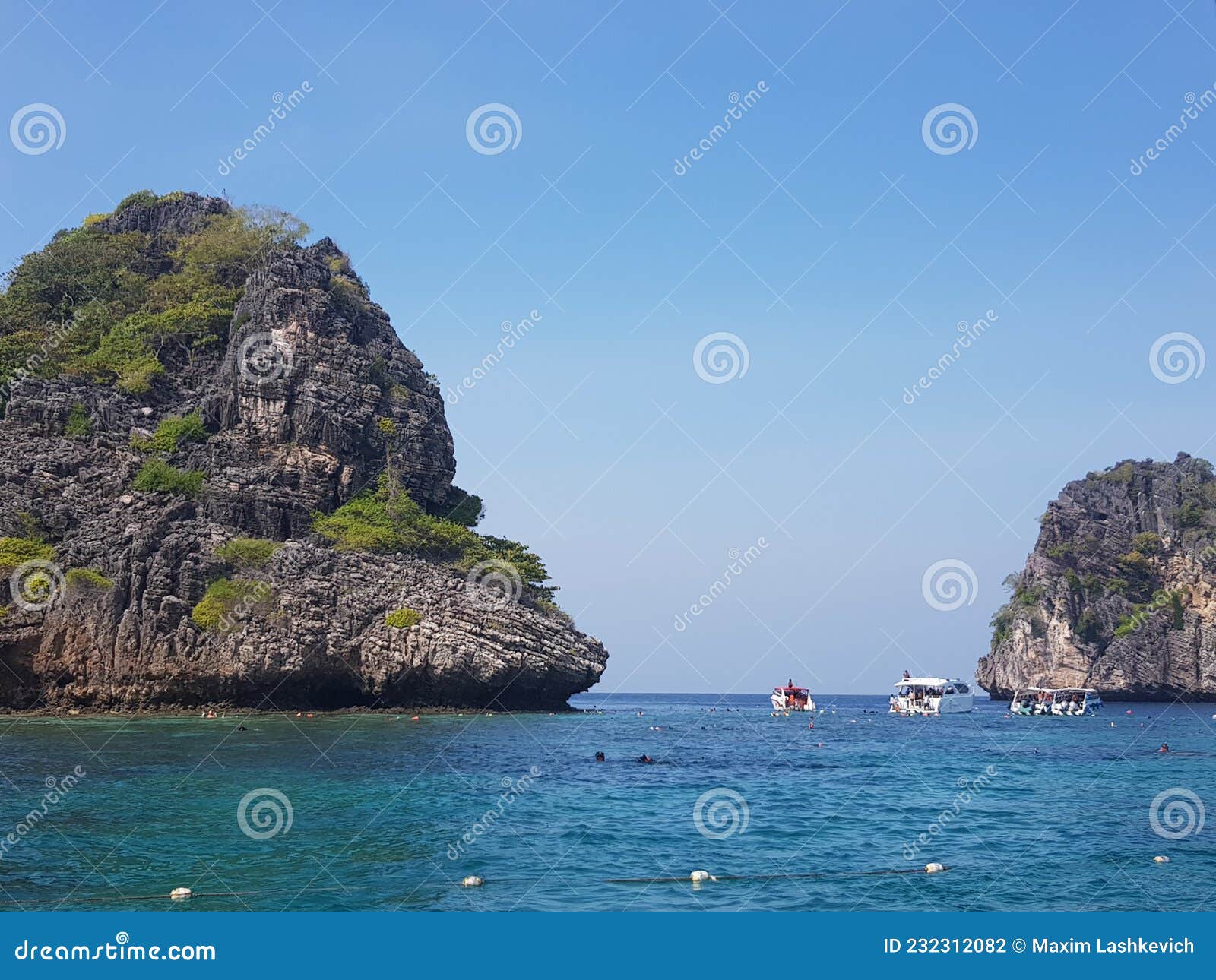 Thailand Rocks in a See with Ships Stock Photo - Image of cape, rocks ...