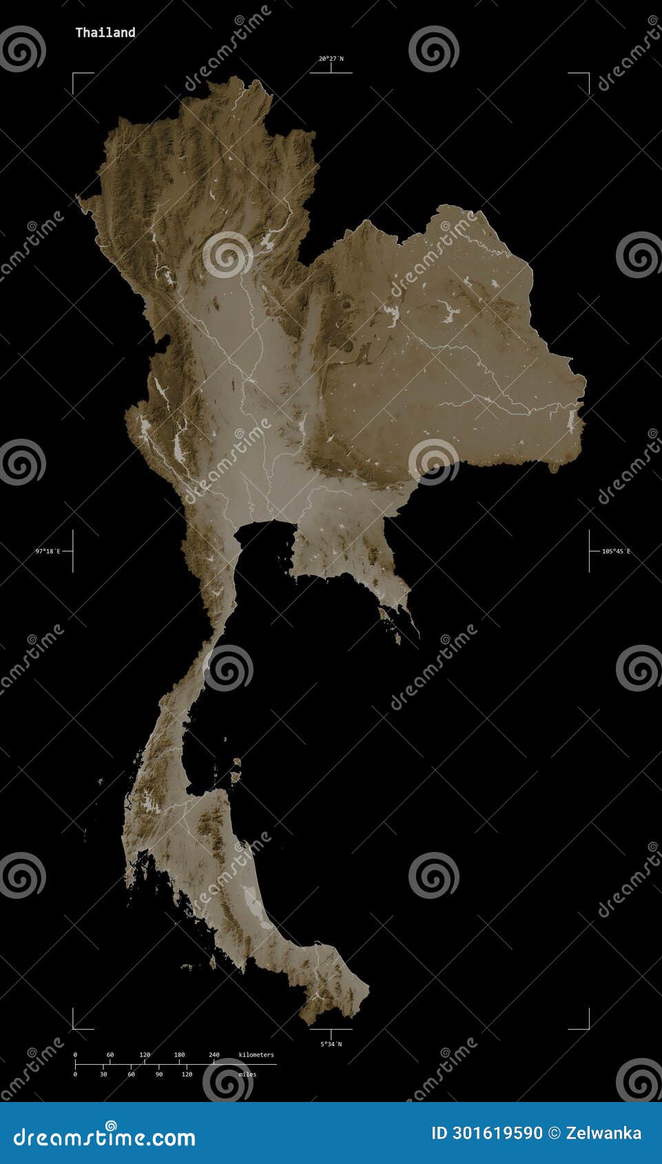 Thailand Shape on Black. Sepia Stock Illustration - Illustration of ...
