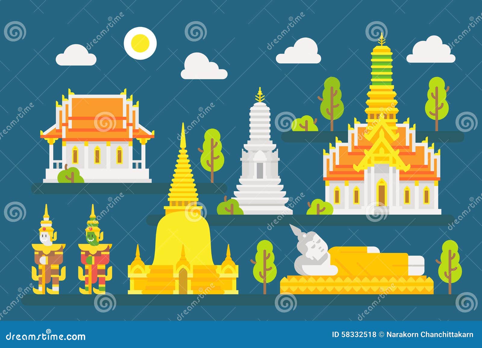 Thailand Temple Infographic Elements Set Stock Vector - Illustration of ...