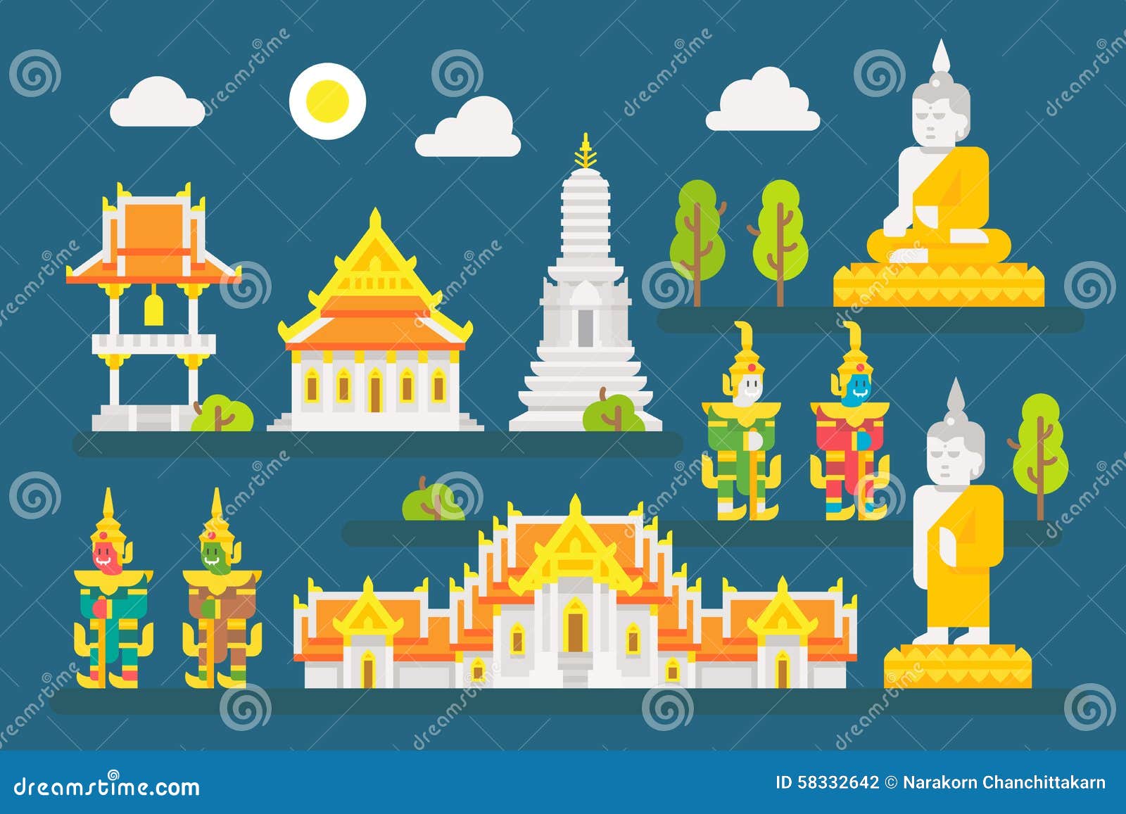 Thailand Temple Infographic Elements Set Stock Vector - Illustration of ...