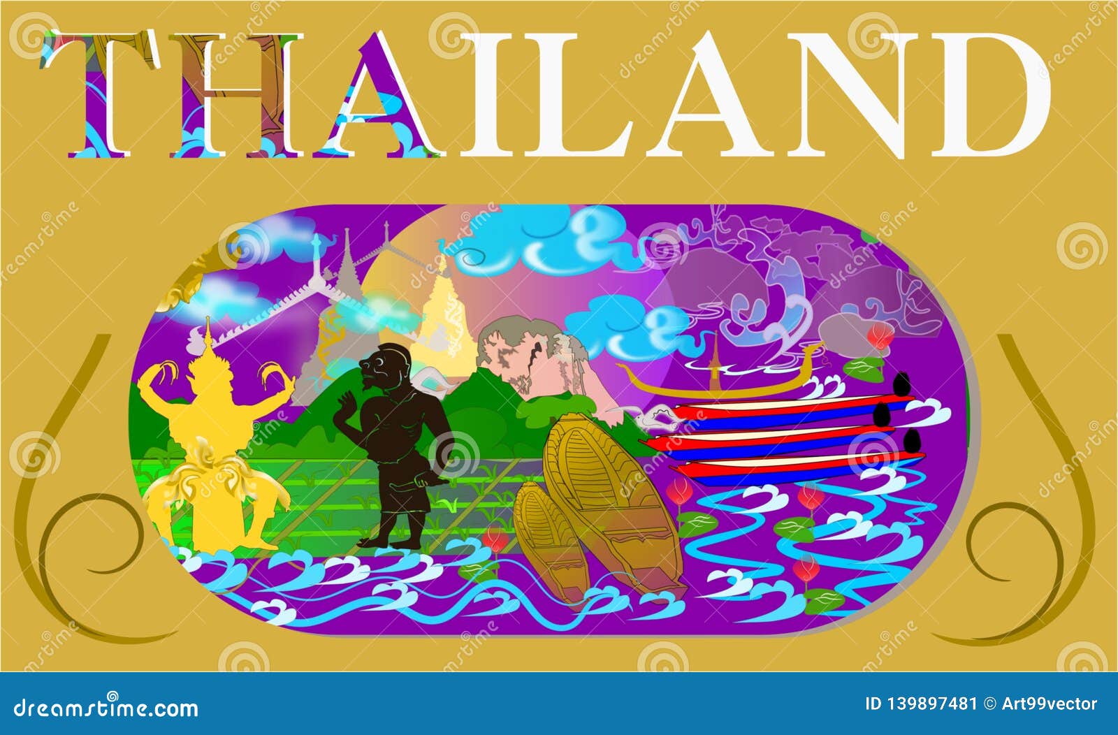 Thailand Traveling Cards Design Stock Illustration - Illustration of ...