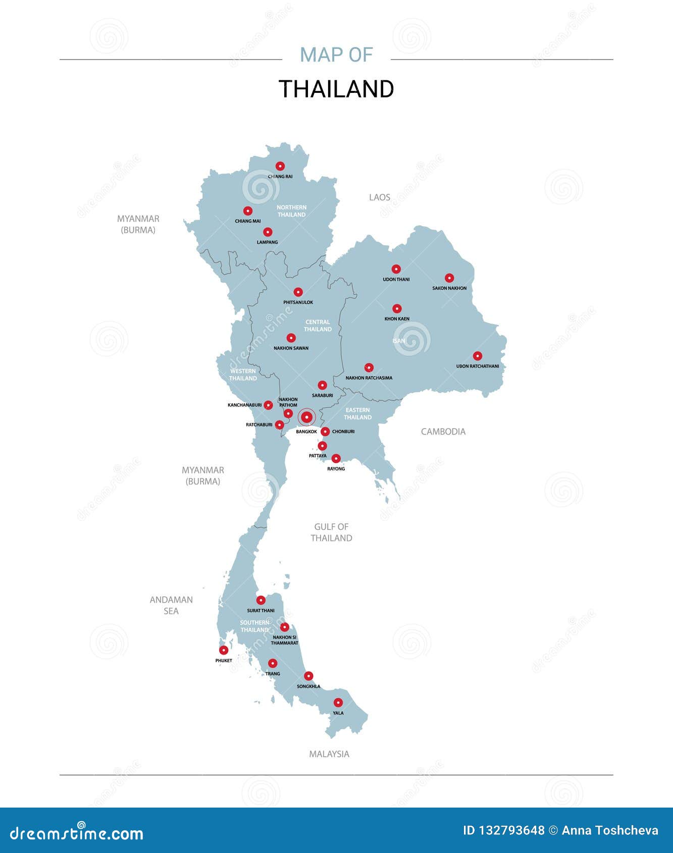 Thailand Map Vector with Red Pin Stock Vector - Illustration of ...