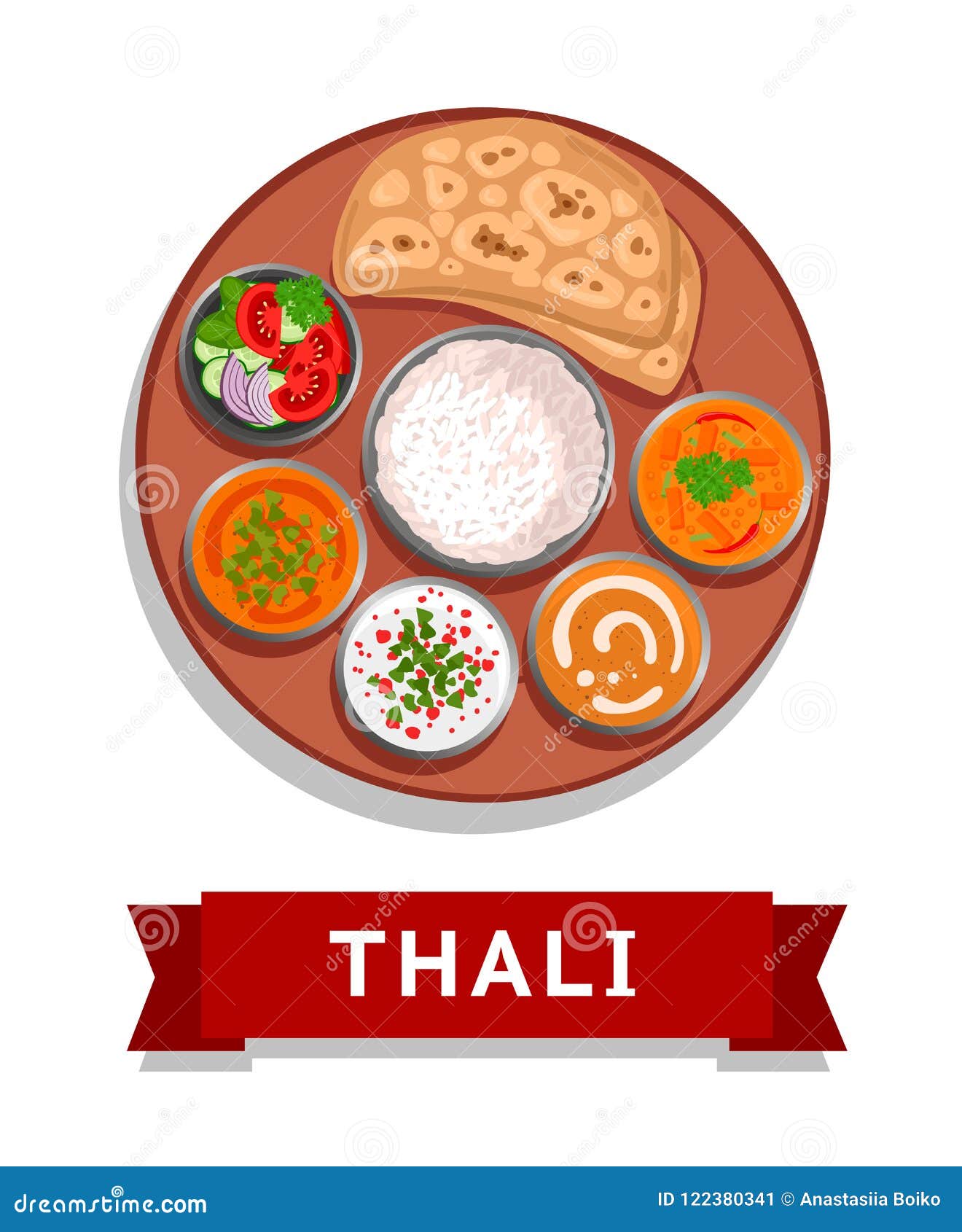 Thali. Indian National Dish Stock Vector - Illustration of roti, meal ...