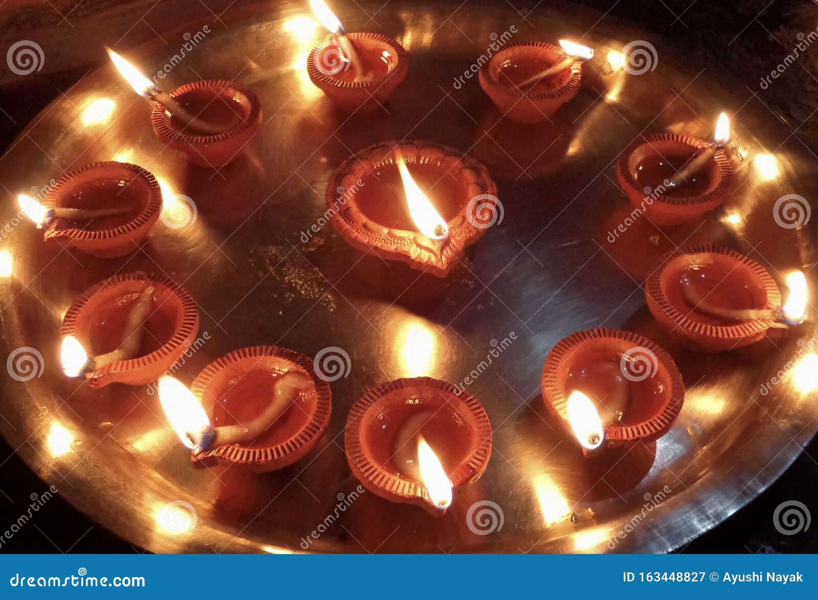 A Thali Or Plate Full Of Clay Dias Or Oil Lamps For Diwali Decoration