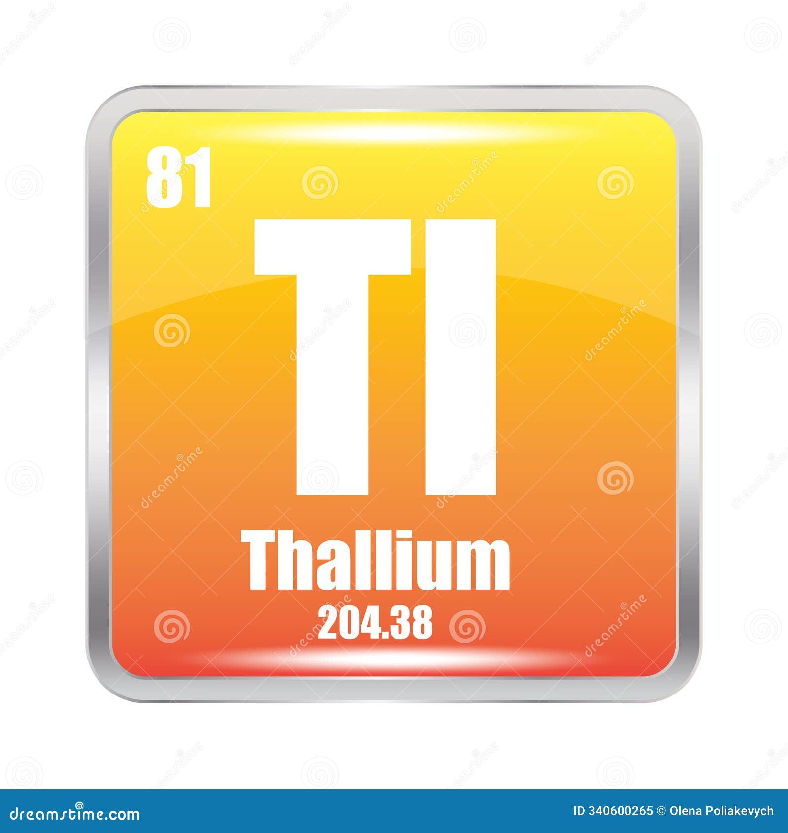 Thallium As Element 81 Of The Periodic Table 3D Illustration On Silver ...