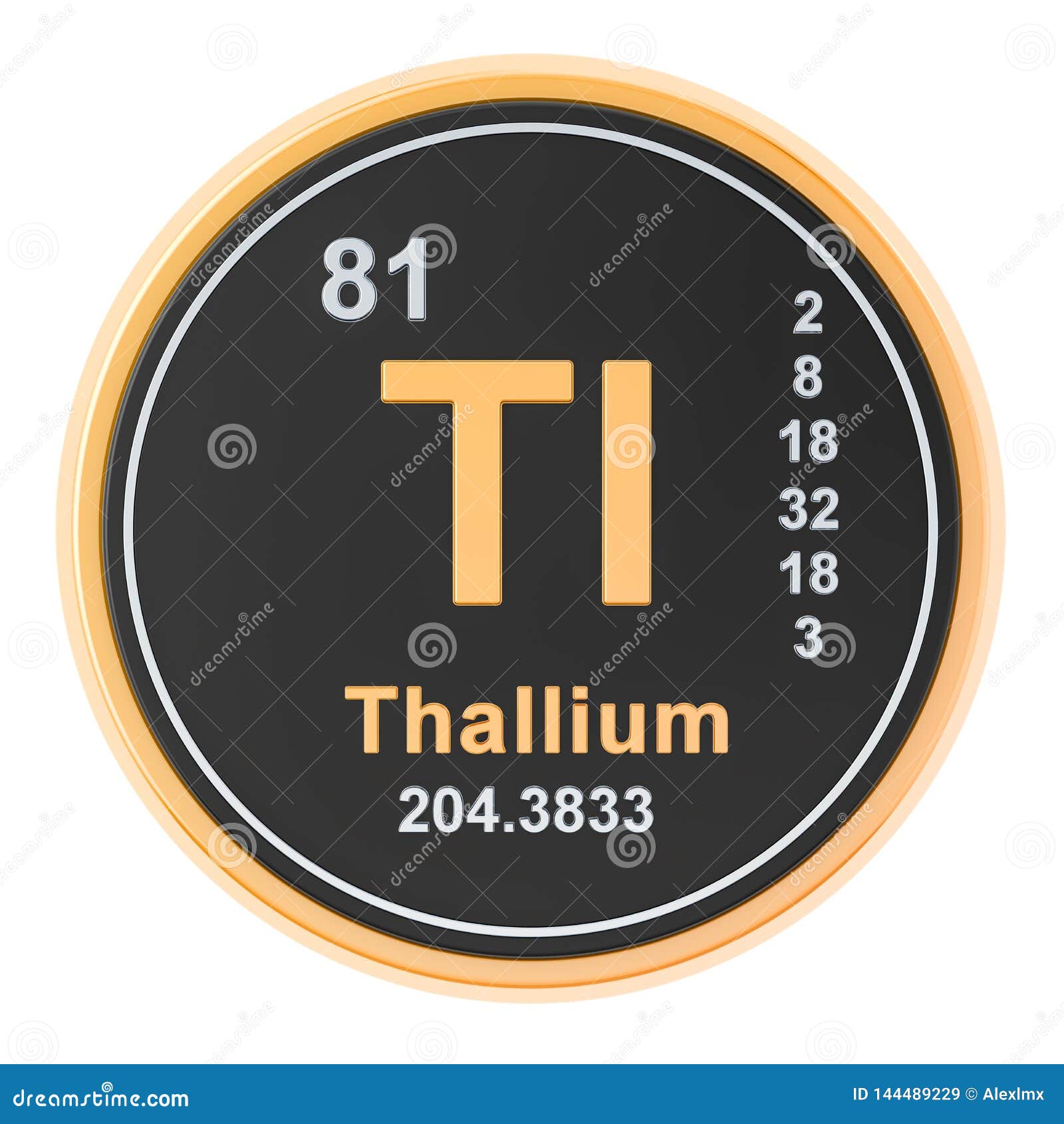 Thallium As Element 81 Of The Periodic Table 3D Illustration On Green ...