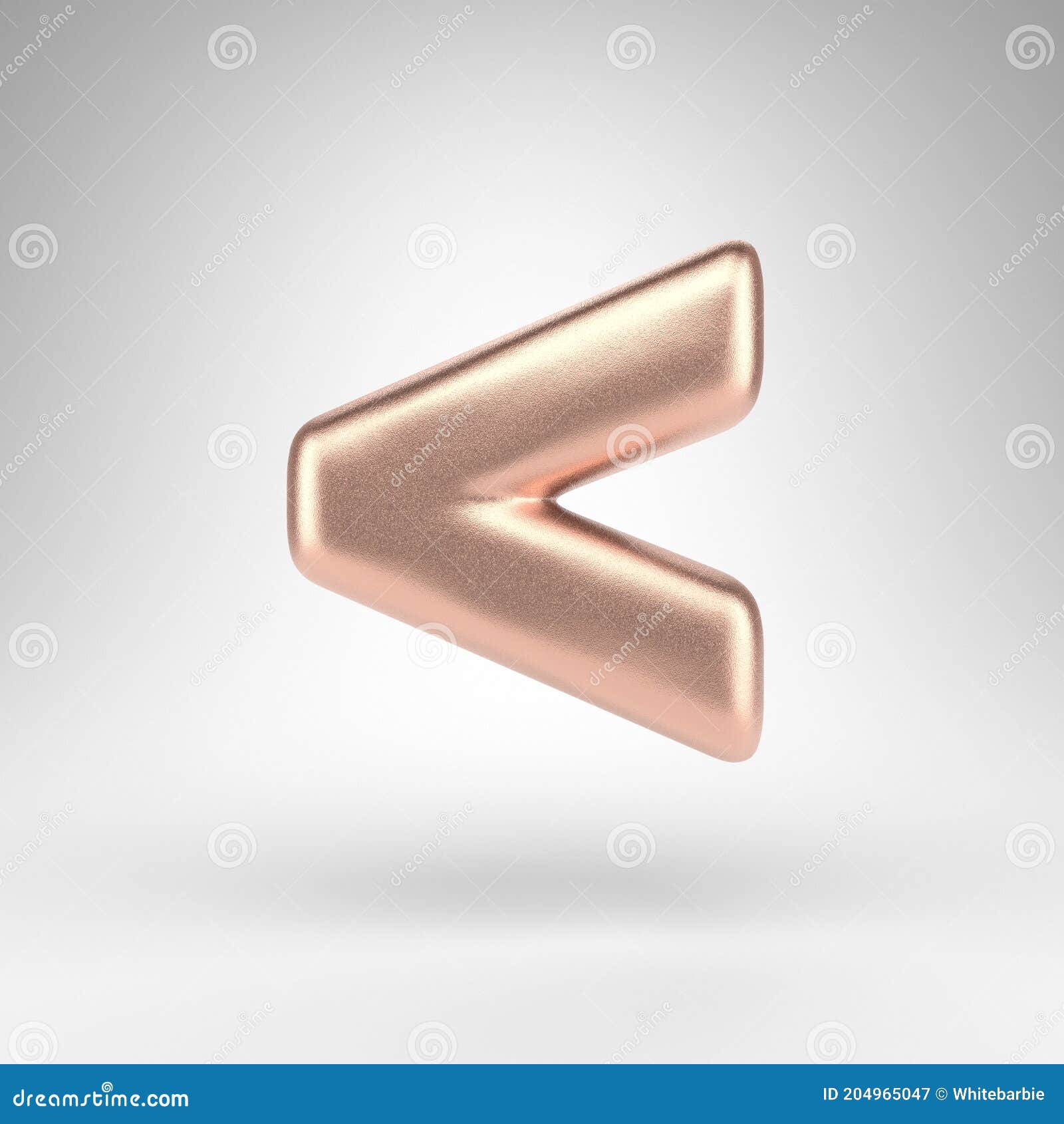 Less Than Symbol on White Background. Matte Copper 3D Sign with Shiny ...