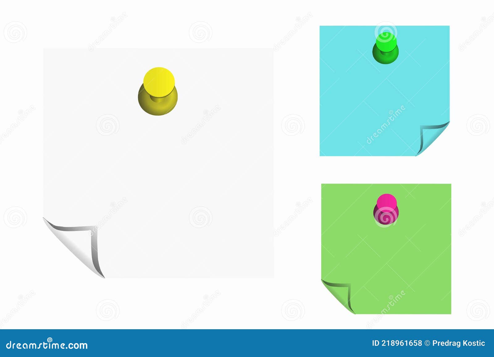 Push Pin Notes in Three Color Stock Illustration - Illustration of ...