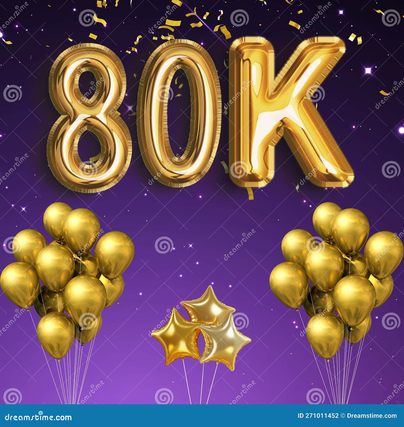 Golden 80K Sign on Violet Background with Sparkling Stock Illustration ...