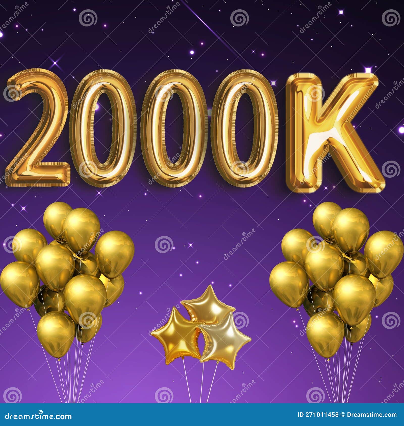 Golden 2000K Sign on Violet Background with Sparkling Stock ...