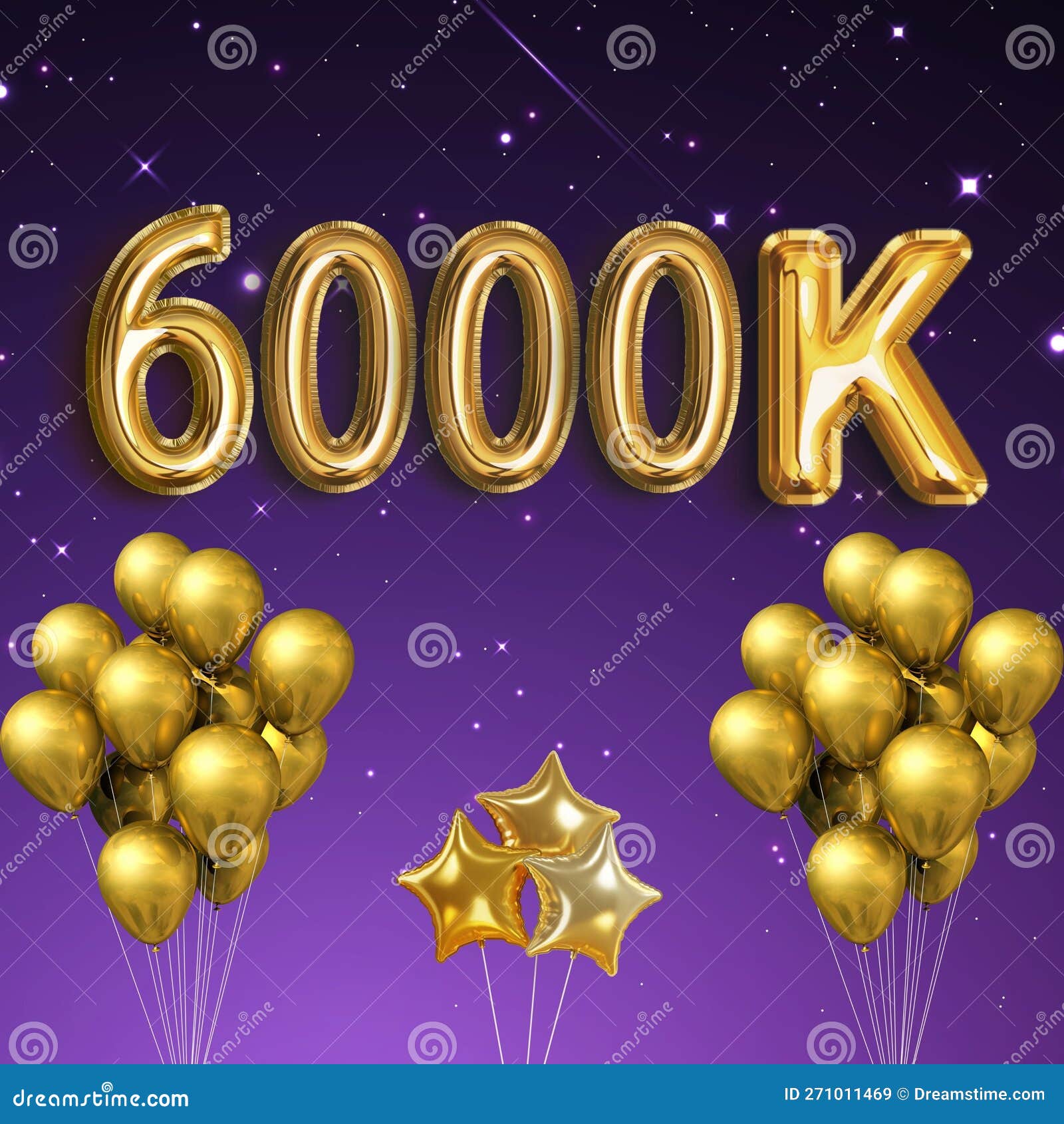 Golden 6000K Sign on Violet Background with Sparkling Confetti Stock ...