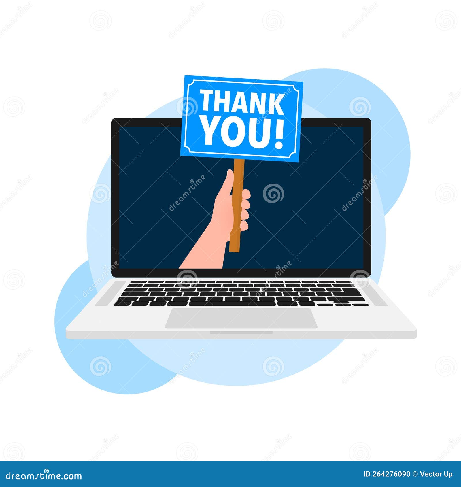 Thank You Banner on Laptop Screen, Label, Template. Vector Illustration ...