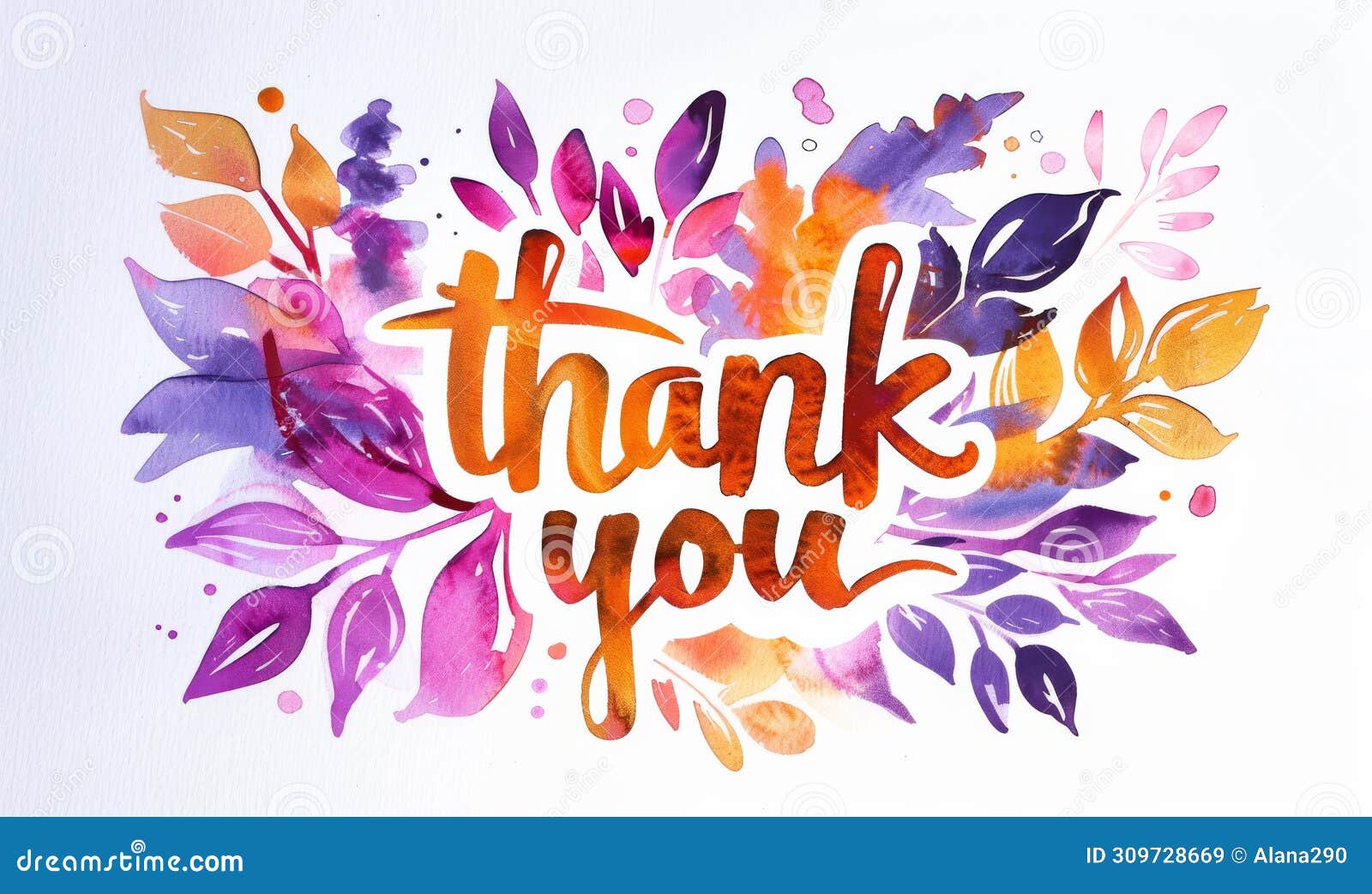 Thank You - Calligraphy Lettering on Abstract Painted Background Stock ...