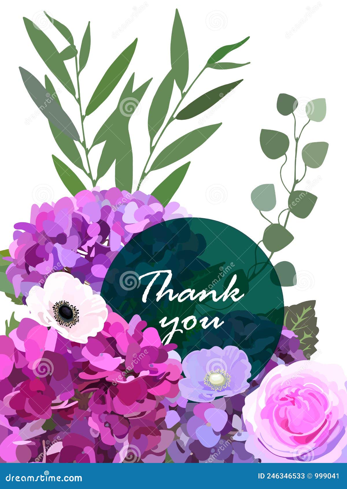 Thank You - Card. Frame of Hydrangea Flowers. Stock Vector Illustration ...