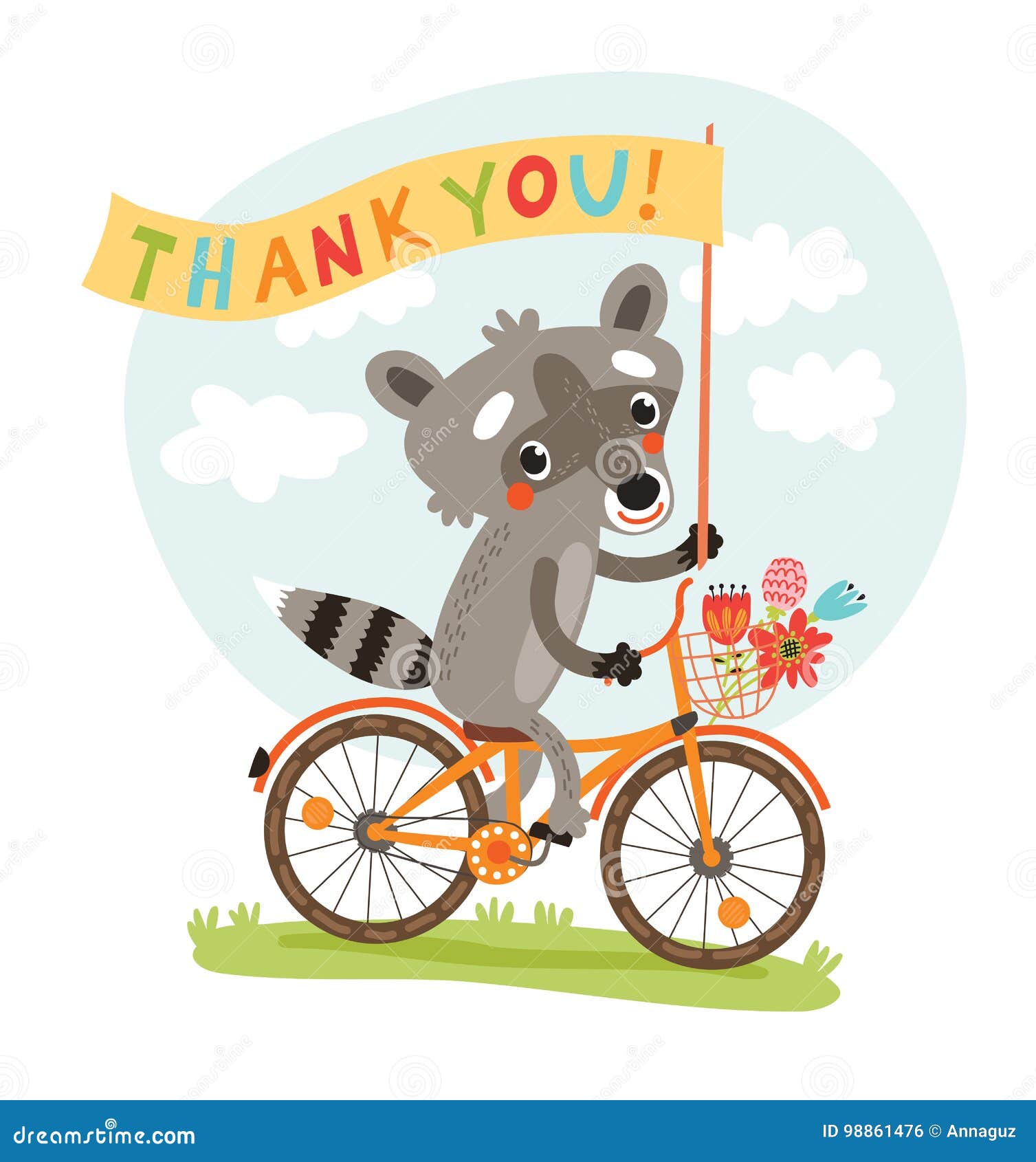 Thankful Racoon stock vector. Illustration of bicycle - 98861476
