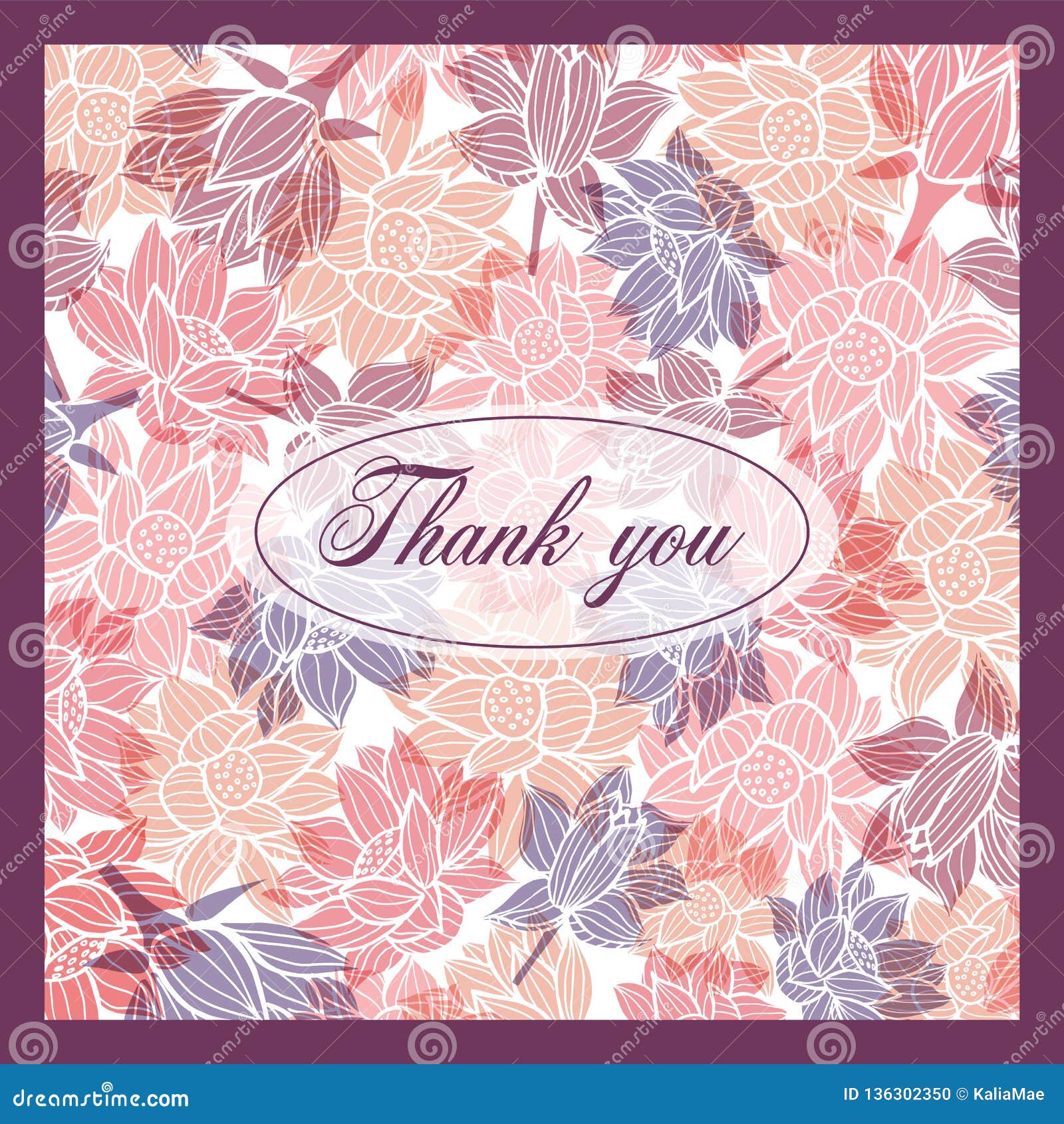 Thank You Card Template with Modern Elegant Floral Pattern with Subtle ...