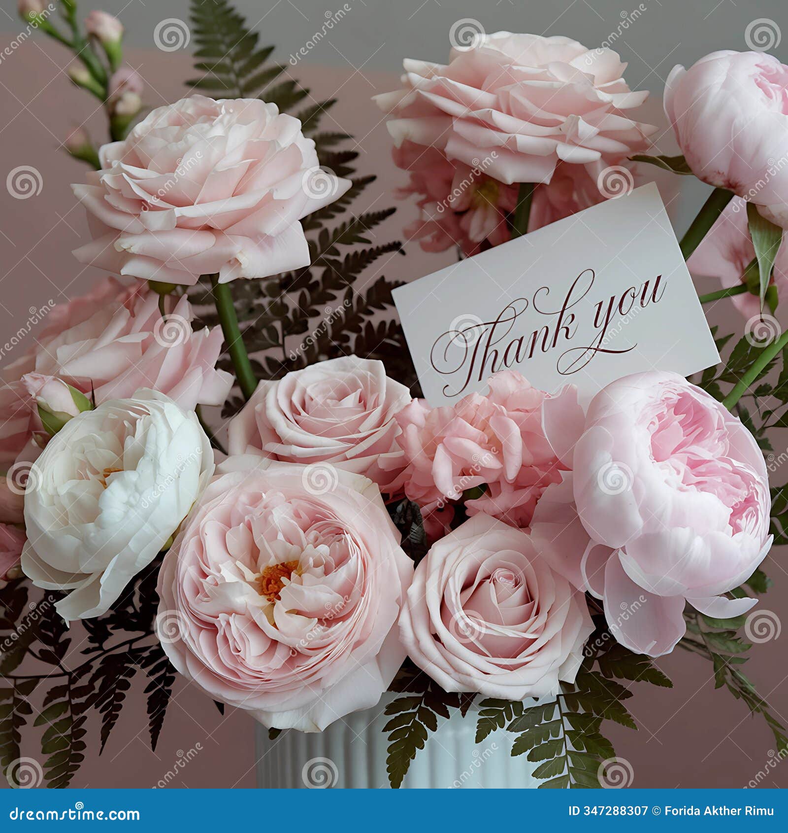 Thank You Card with Pink Spring Thank You Flowers Bouquet Stock ...