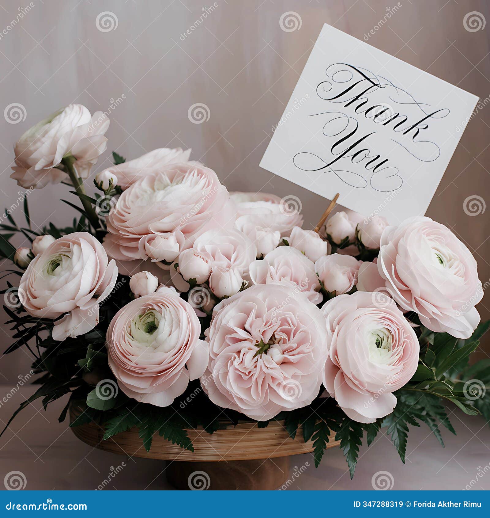 Thank You Card with Pink Spring Thank You Flowers Bouquet Stock ...