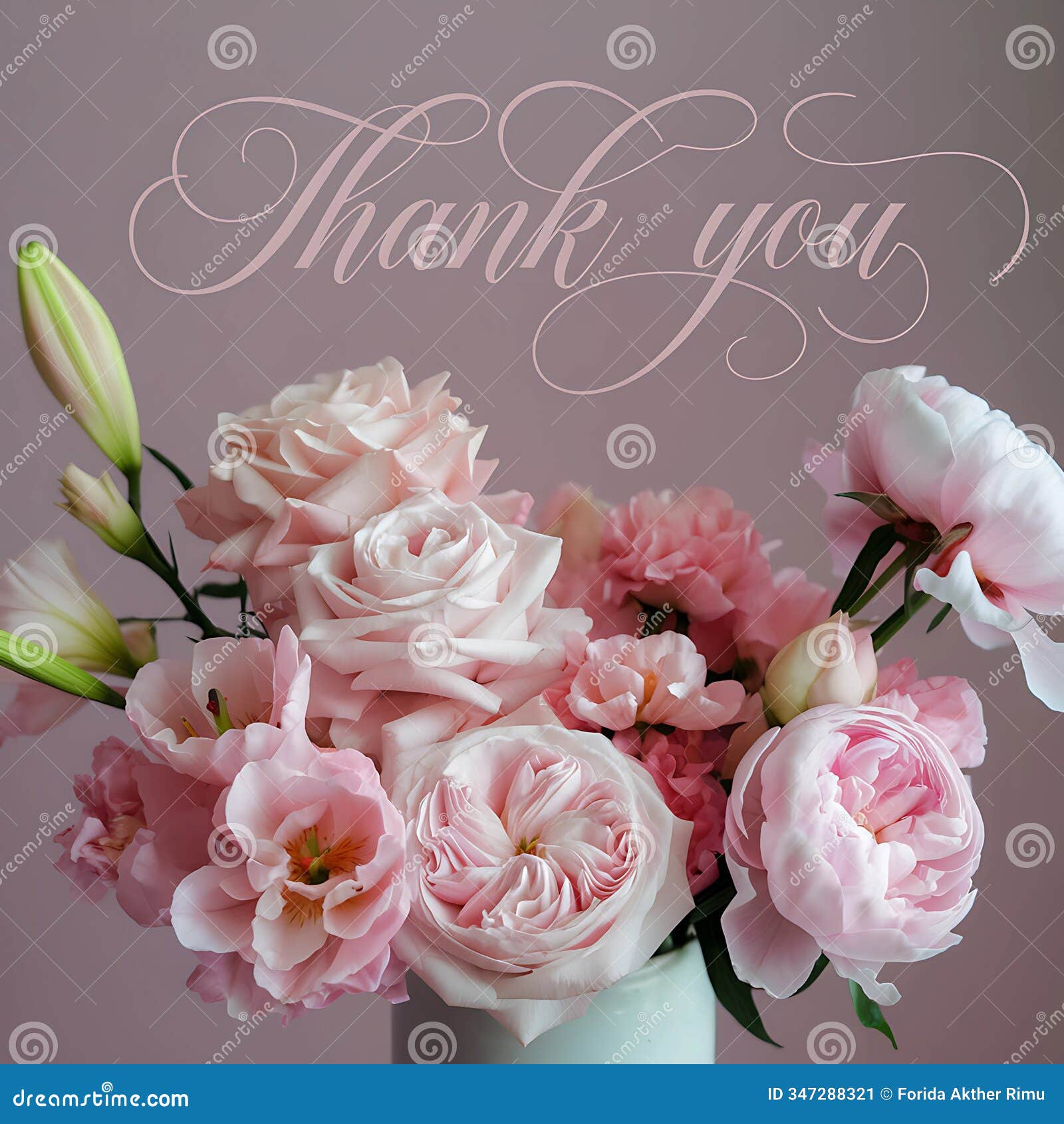 Thank You Card with Pink Spring Thank You Flowers Bouquet Stock ...