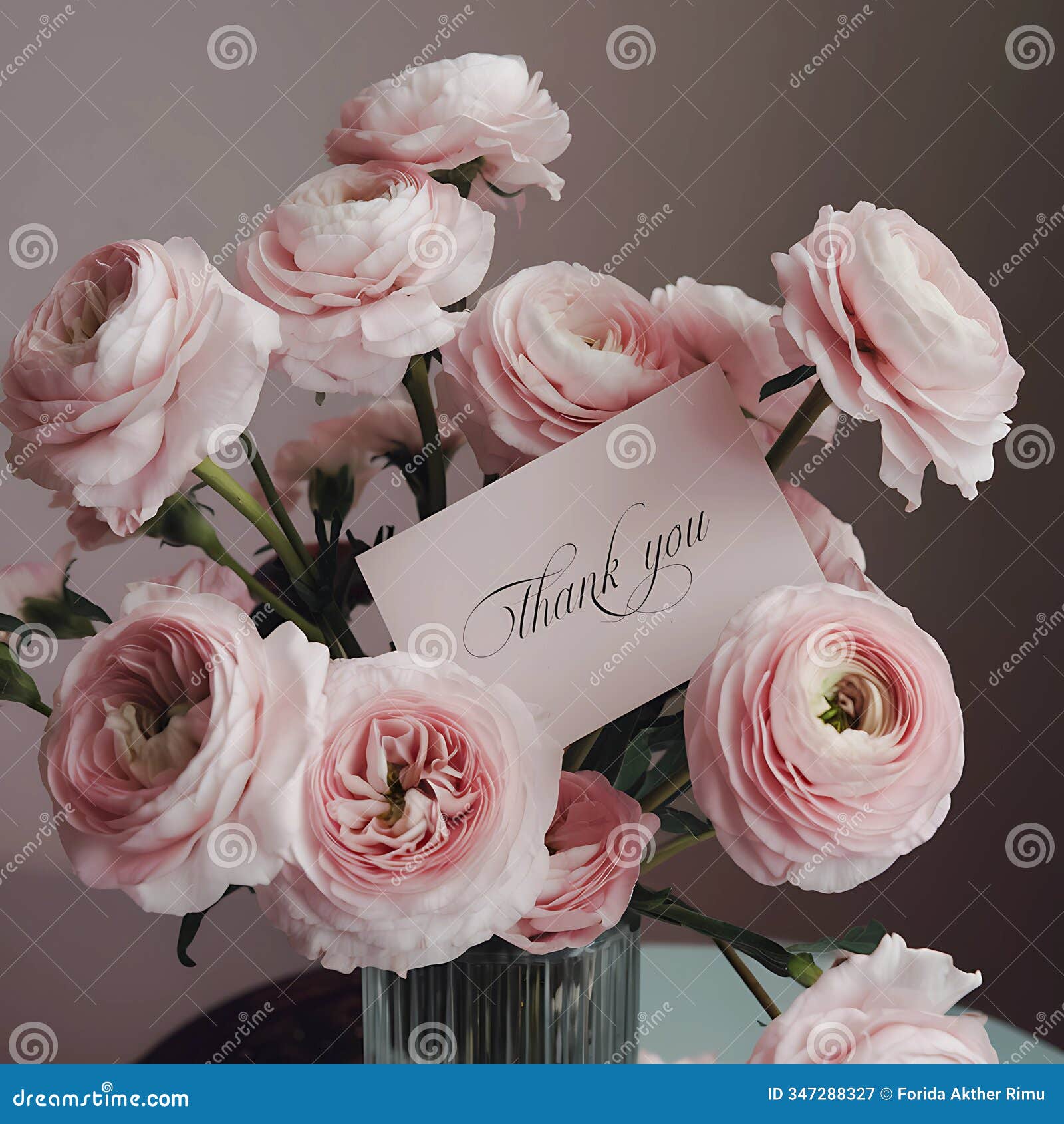 Thank You Card with Pink Spring Thank You Flowers Bouquet Stock ...
