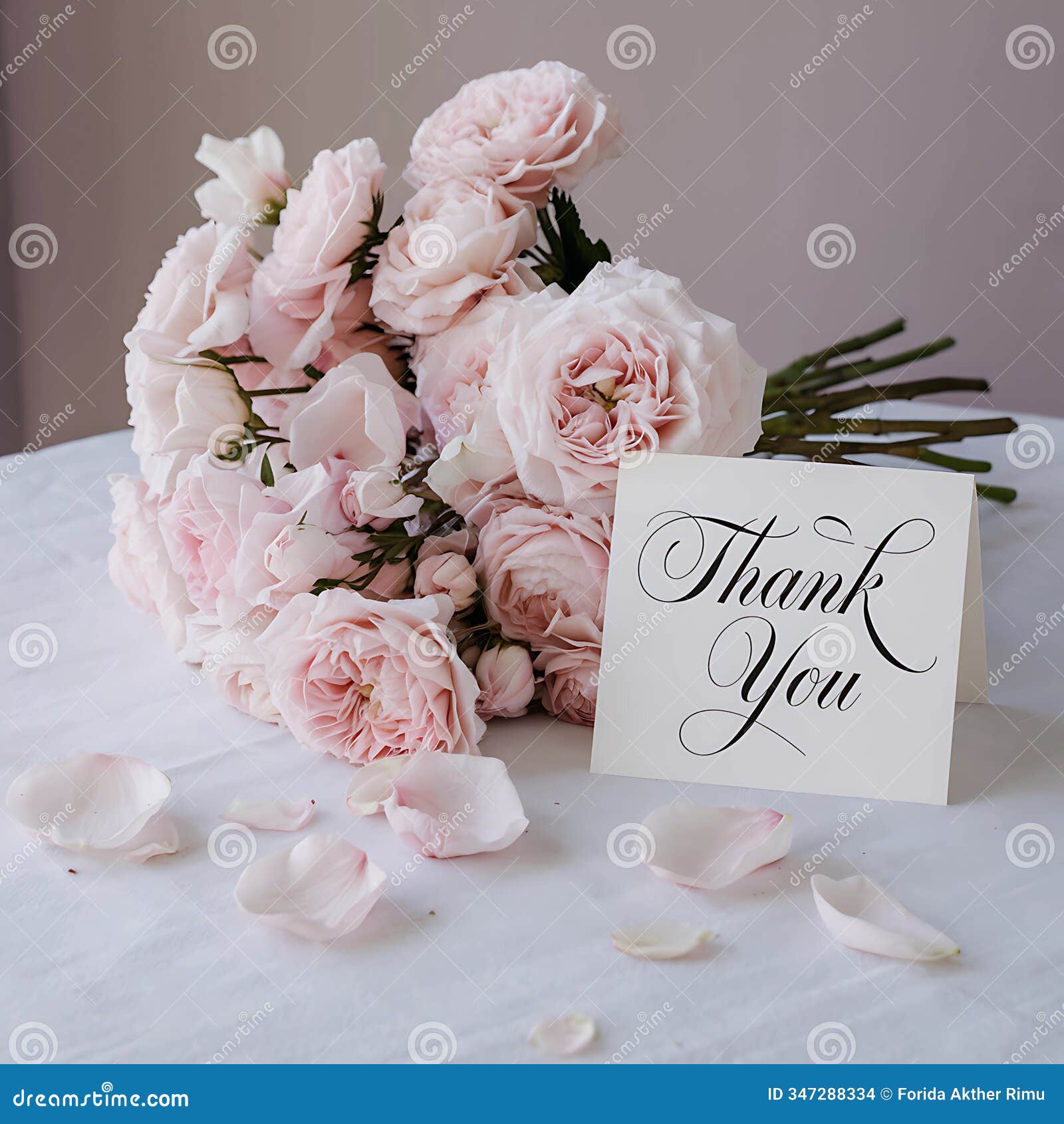 Thank You Card with Pink Spring Thank You Flowers Bouquet Stock ...