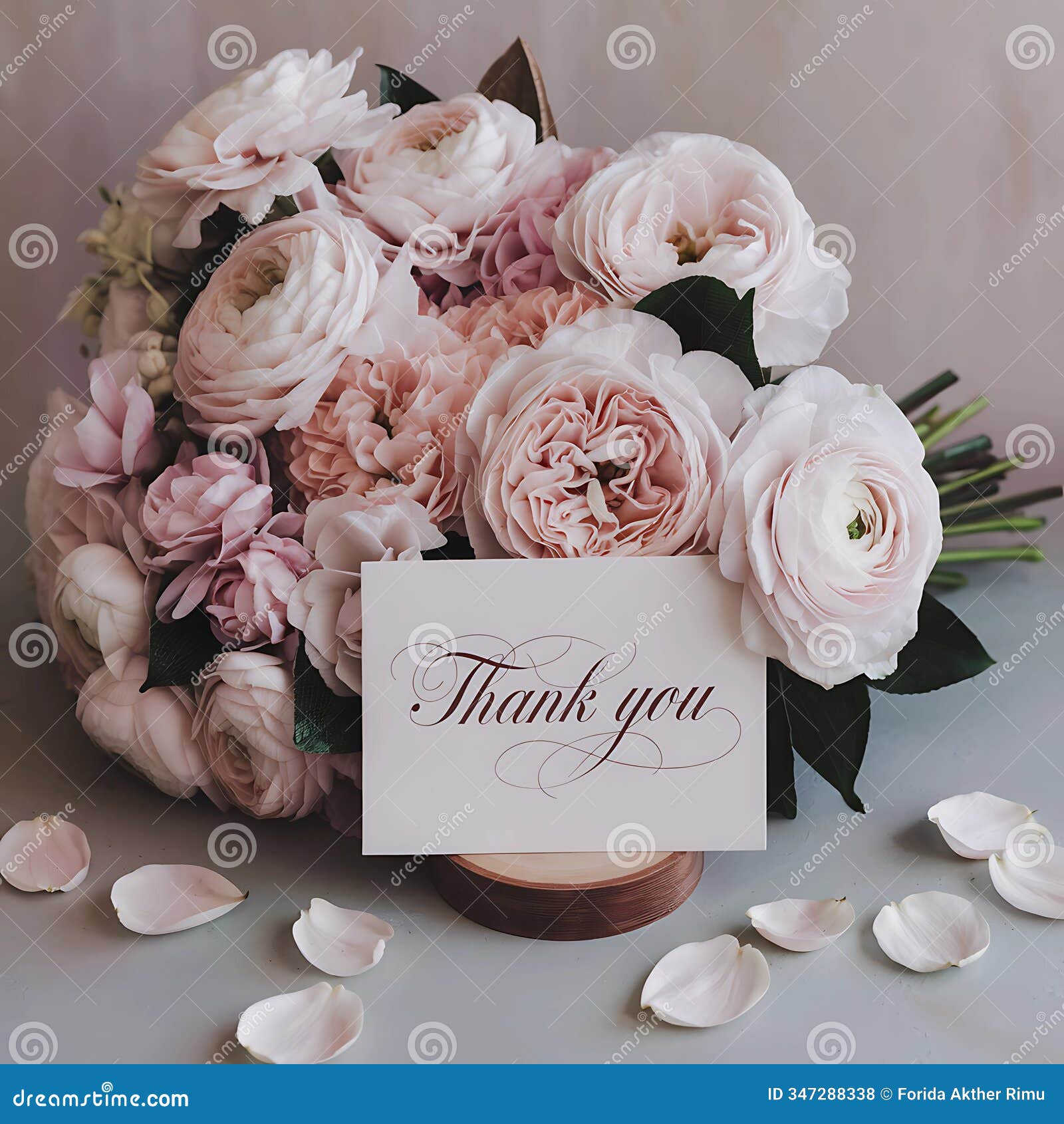 Thank You Card with Pink Spring Thank You Flowers Bouquet Stock ...