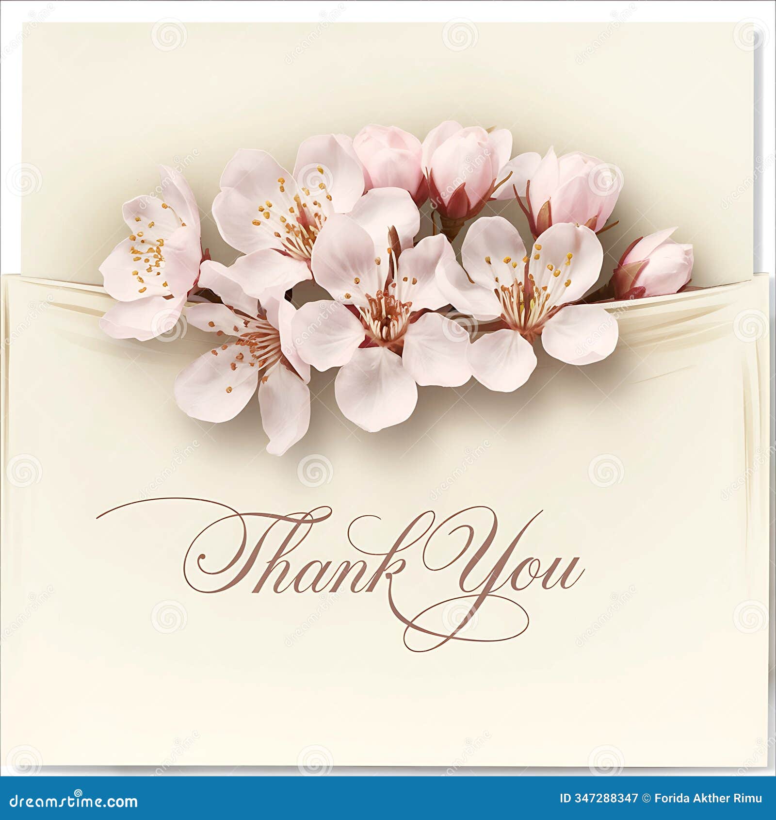 Thank You Card with Pink Spring Thank You Flowers Bouquet Stock ...