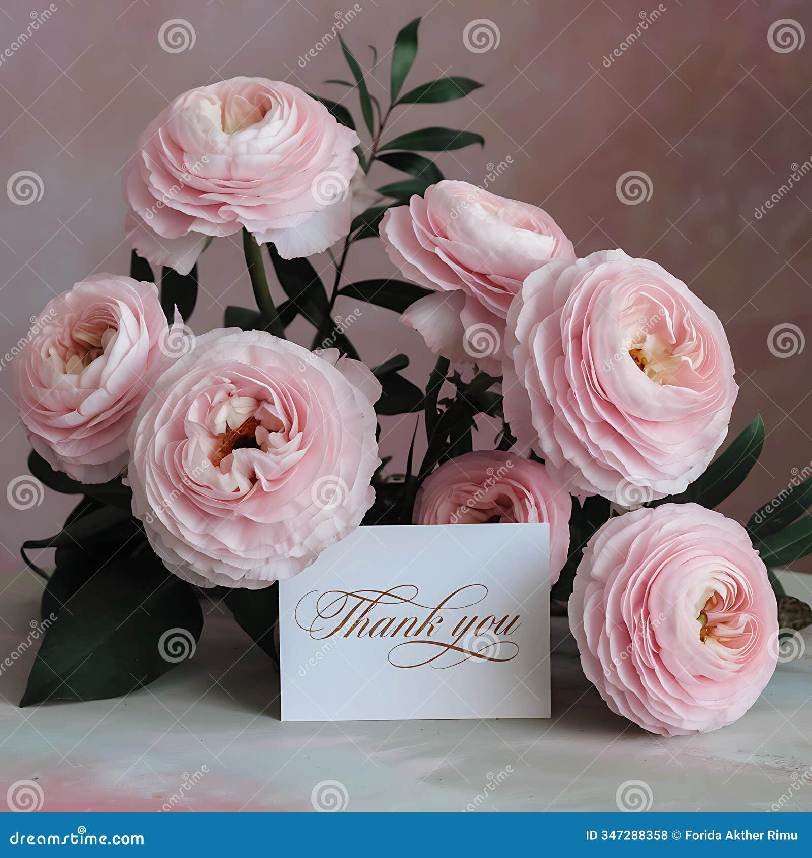 Thank You Card with Pink Spring Thank You Flowers Bouquet Stock ...