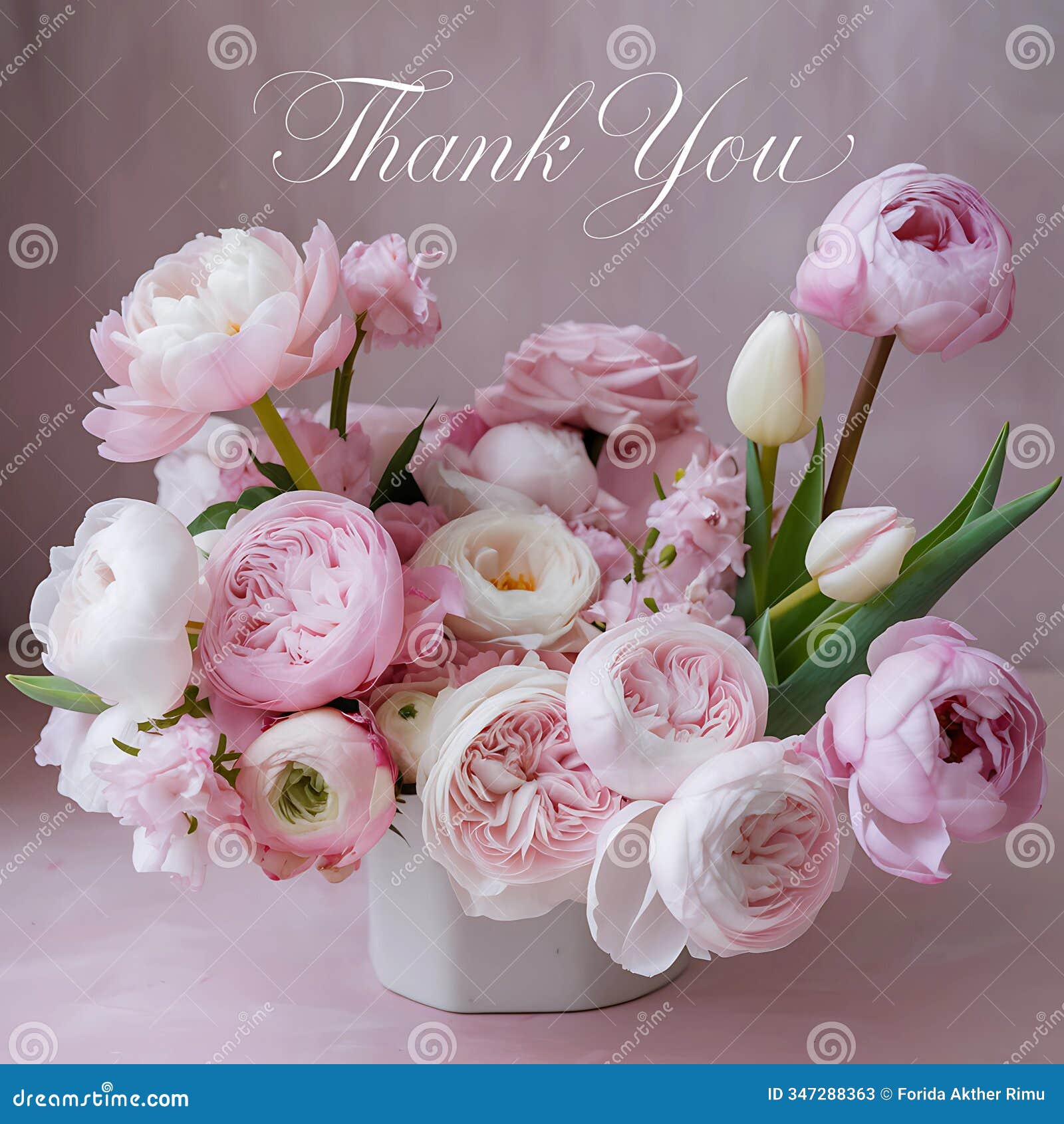 Thank You Card with Pink Spring Thank You Flowers Bouquet Stock ...