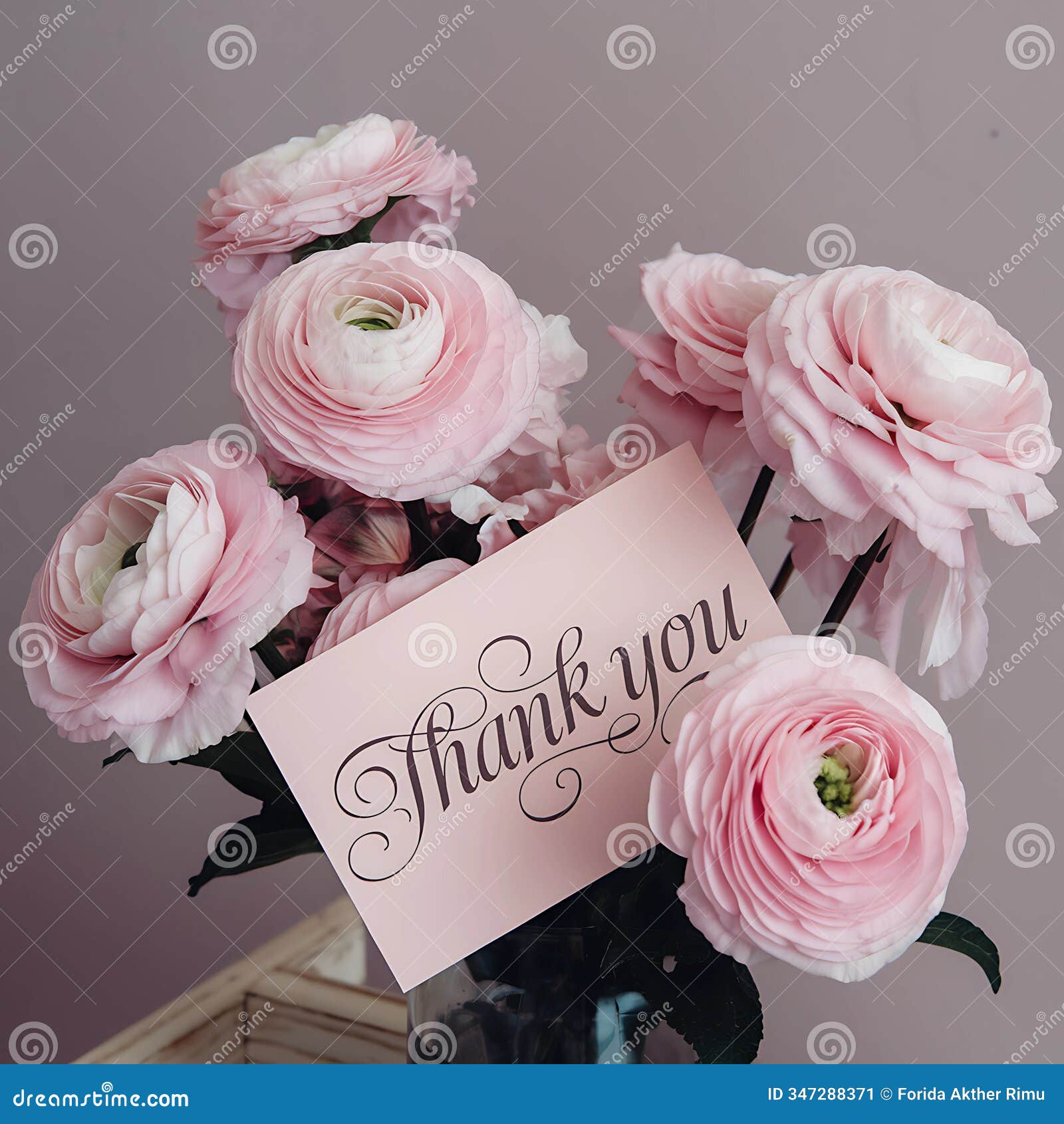 Thank You Card with Pink Spring Thank You Flowers Bouquet Stock ...