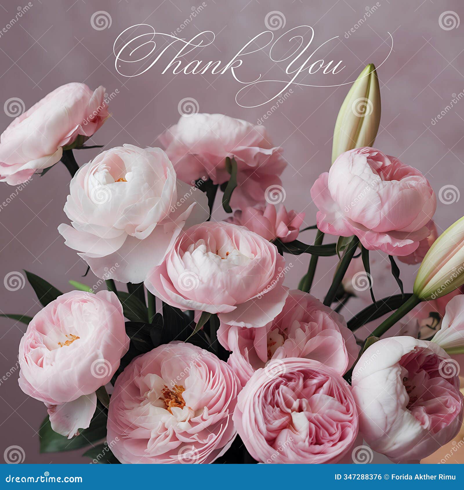 Thank You Card with Pink Spring Thank You Flowers Bouquet Stock ...