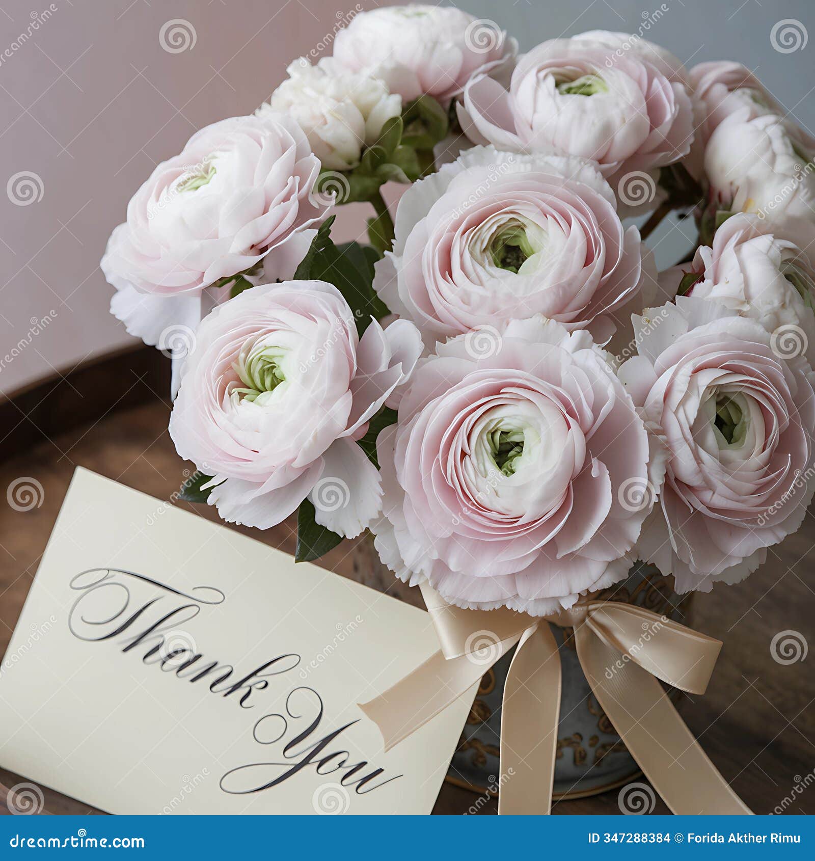 Thank You Card with Pink Spring Thank You Flowers Bouquet Stock ...