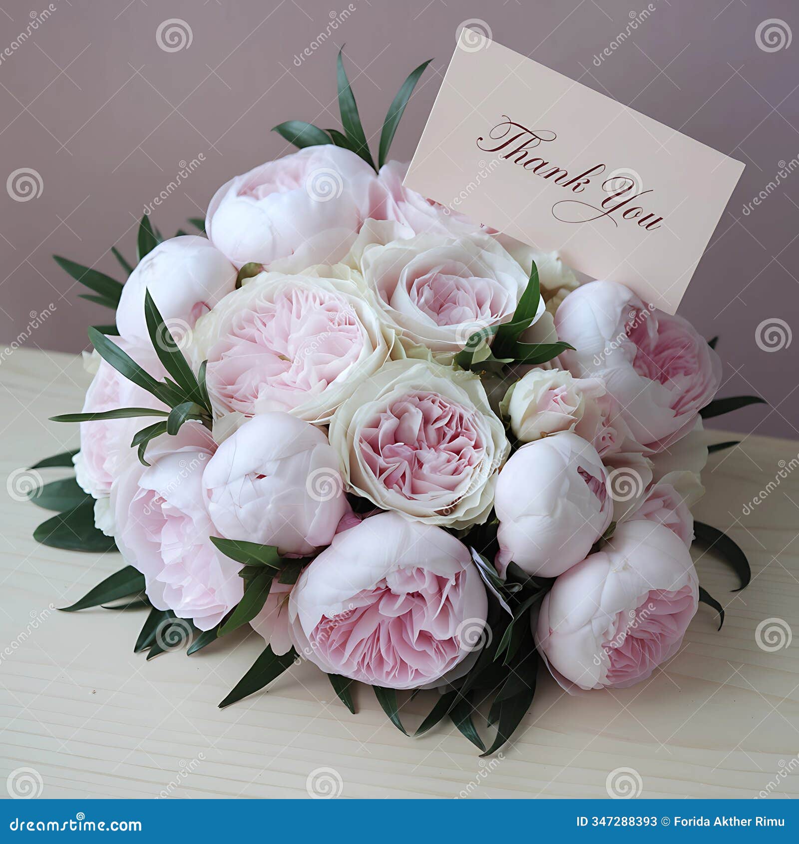 Thank You Card with Pink Spring Thank You Flowers Bouquet Stock ...
