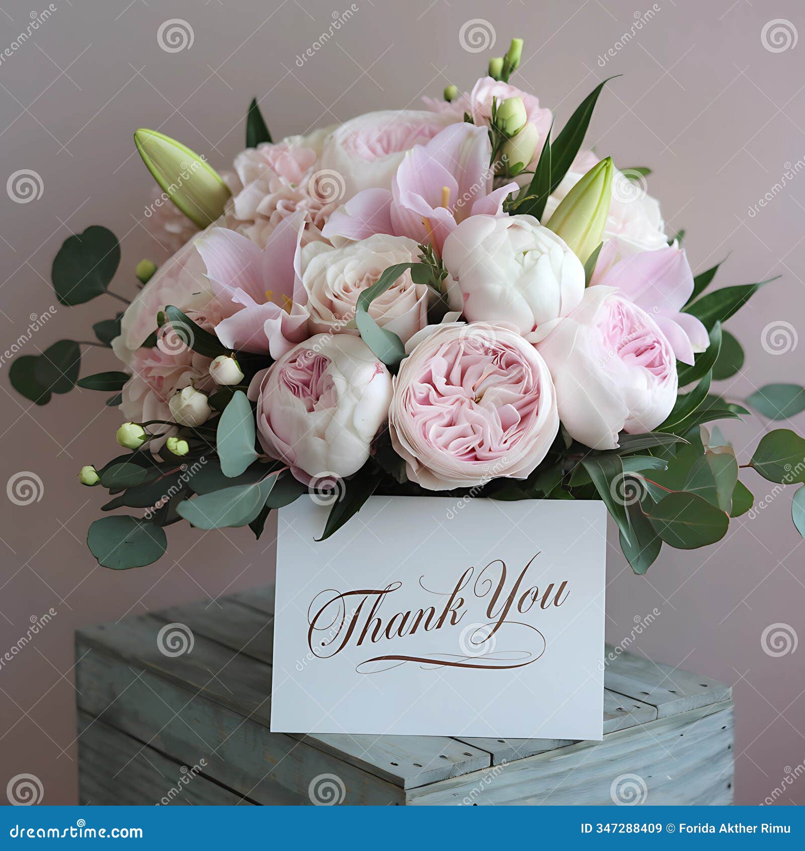 Thank You Card with Pink Spring Thank You Flowers Bouquet Stock ...