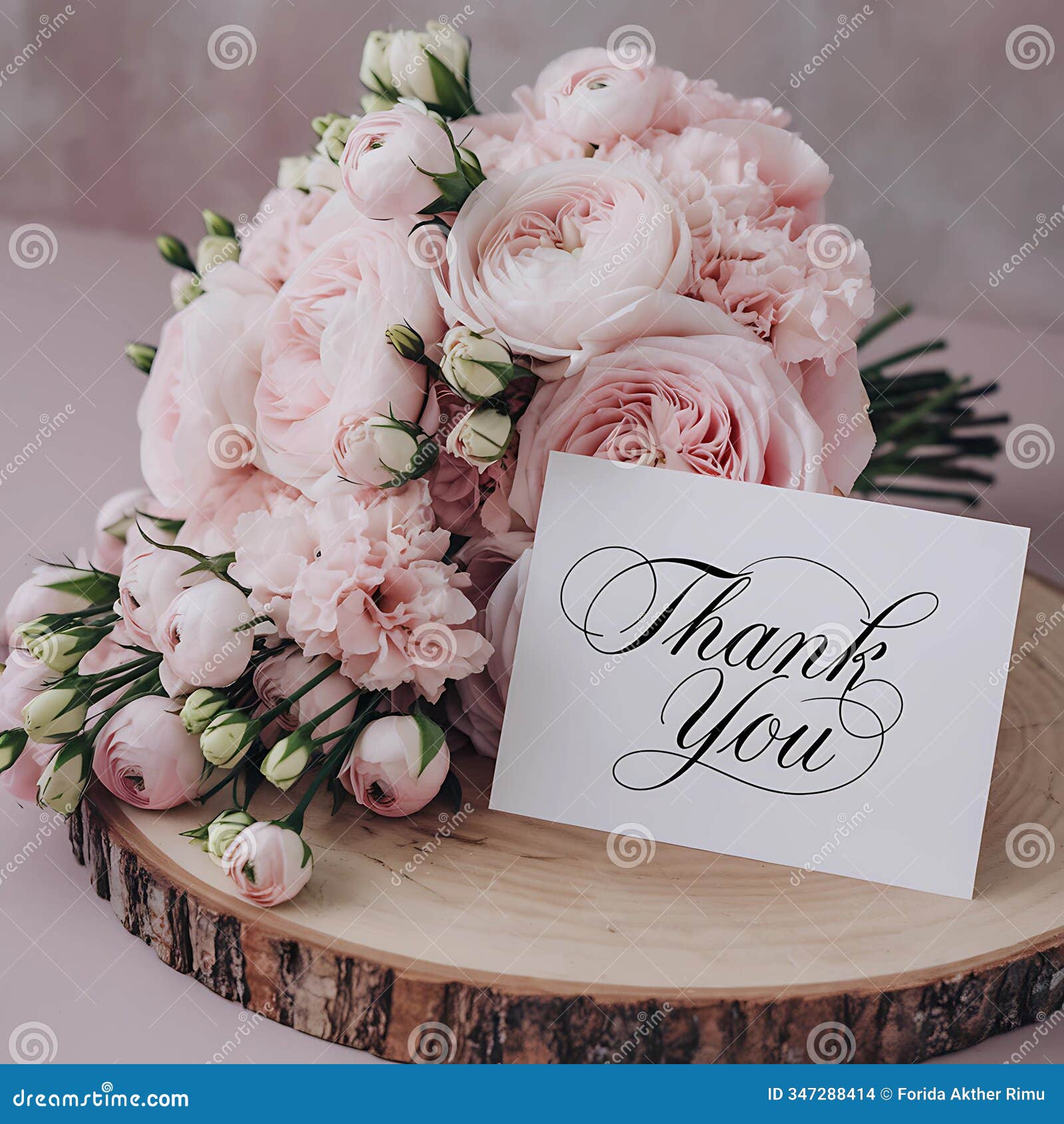 Thank You Card with Pink Spring Thank You Flowers Bouquet Stock ...