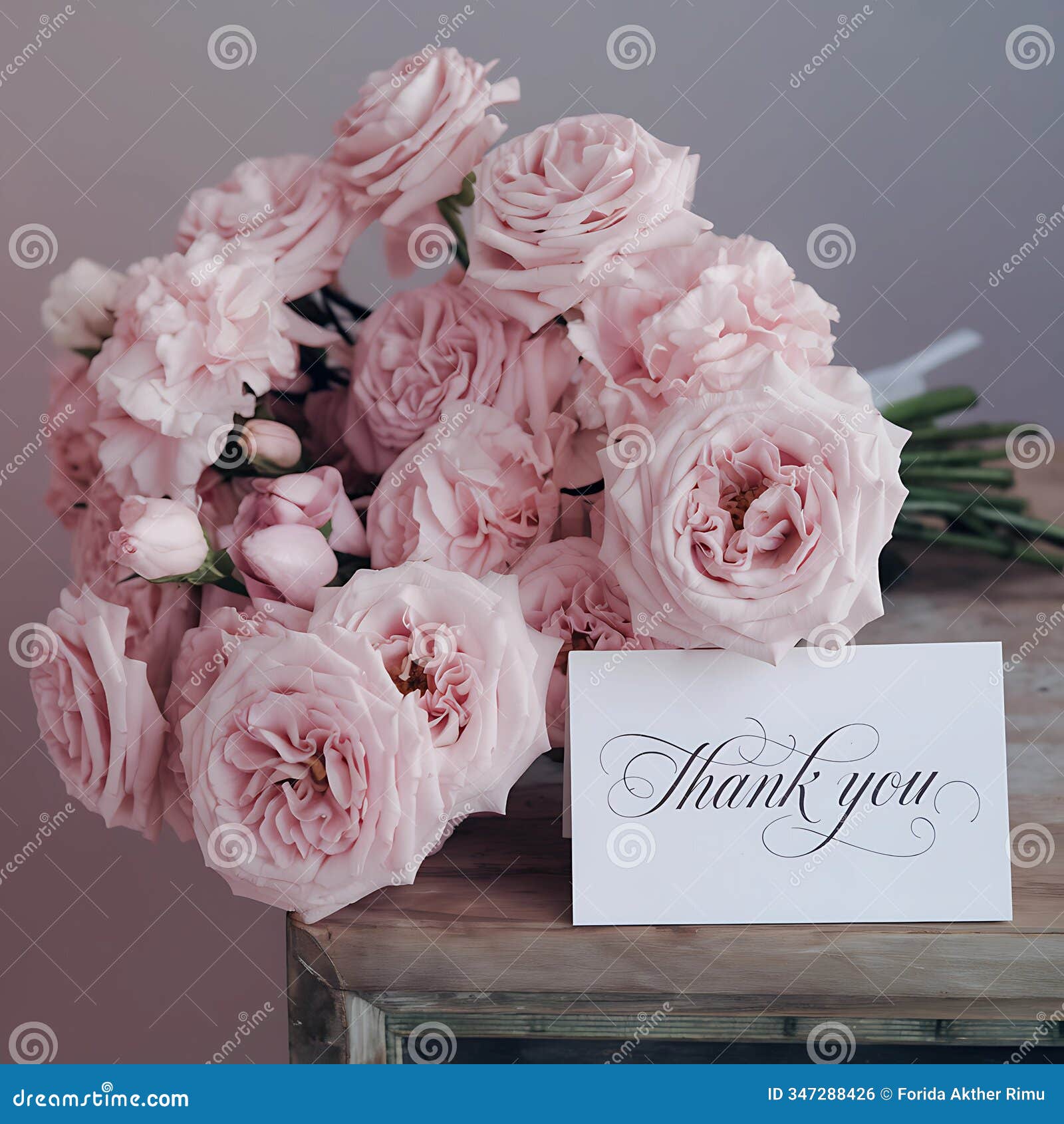 Thank You Card with Pink Spring Thank You Flowers Bouquet Stock ...