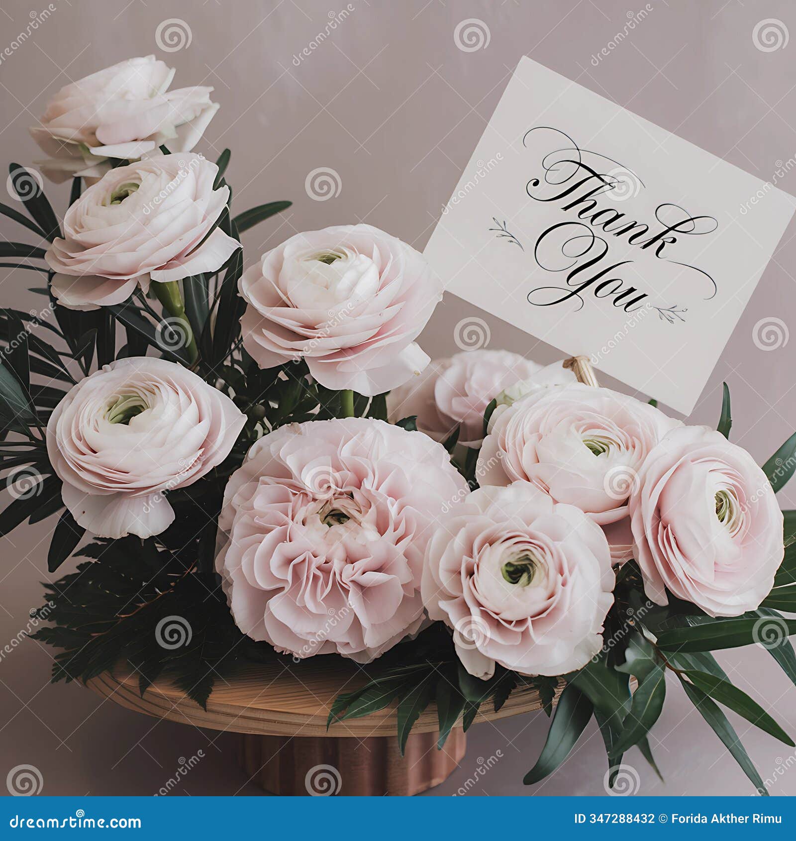 Thank You Card with Pink Spring Thank You Flowers Bouquet Stock ...