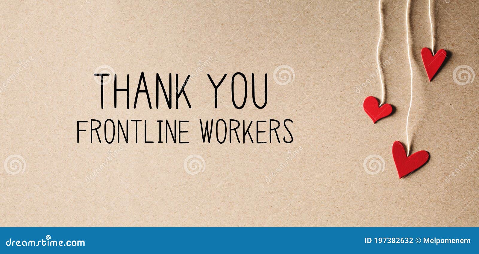 Thank You Frontline Workers Message with Small Hearts Stock Photo ...