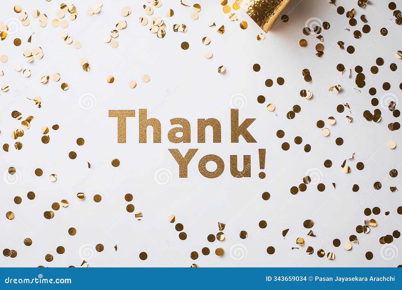 Thank You! in Gold Text on White Background with Confetti Stock ...