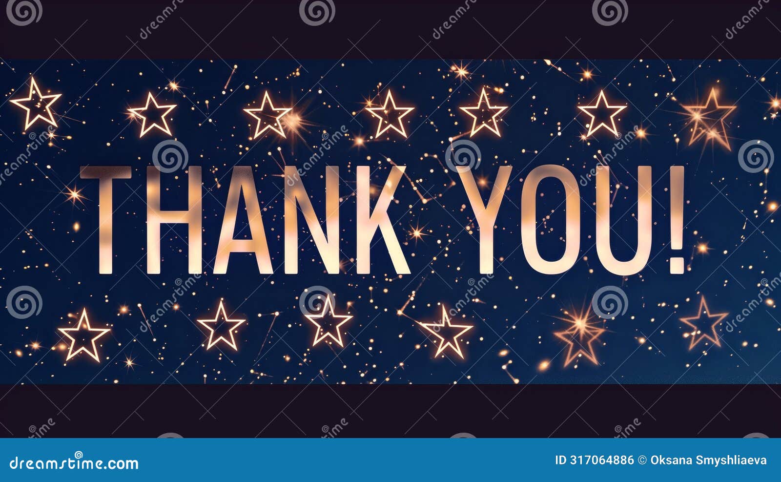 Thank You Message with Glittering Stars on Blue Background Stock Photo ...