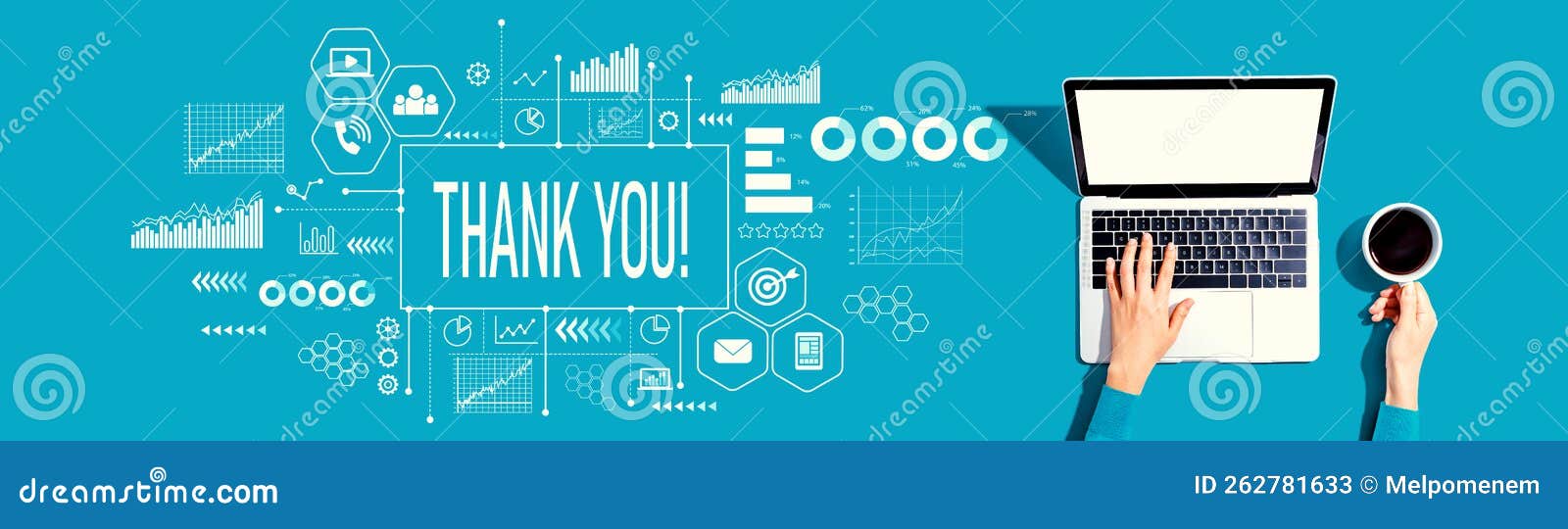 Thank You Message with Person Using a Laptop Stock Illustration ...