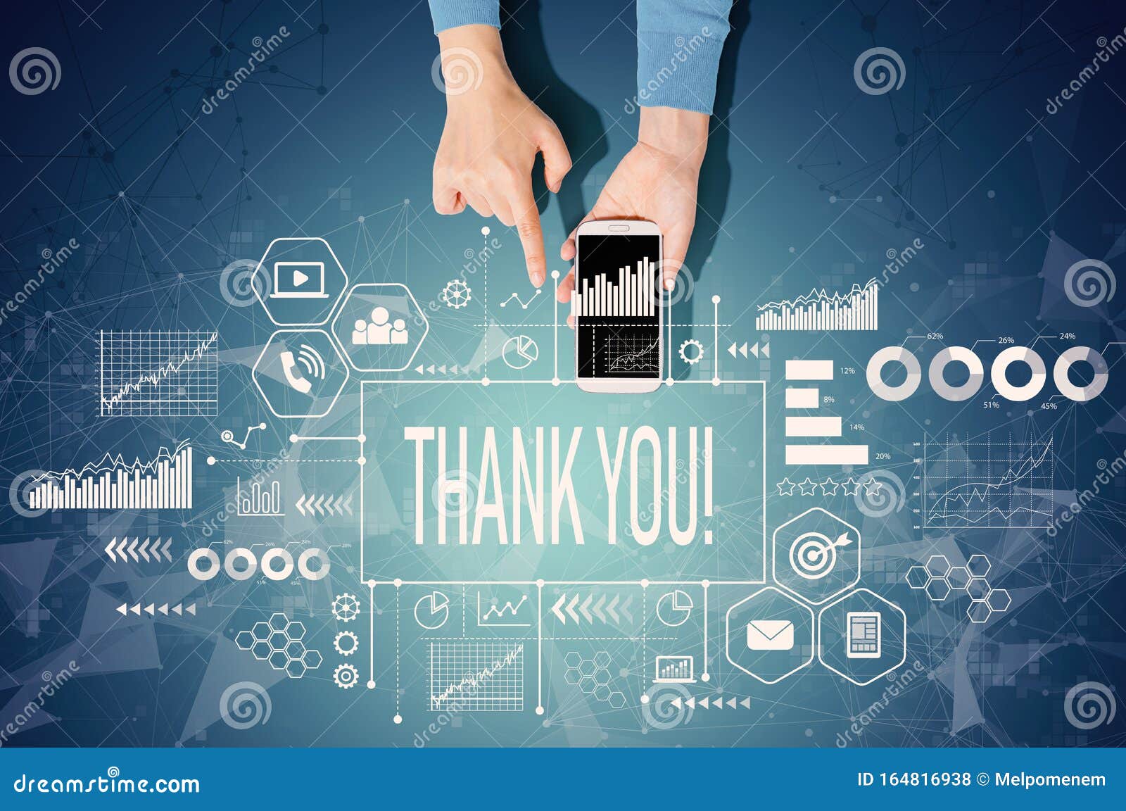 Thank You Message with Person Using a Smartphone Stock Photo - Image of ...