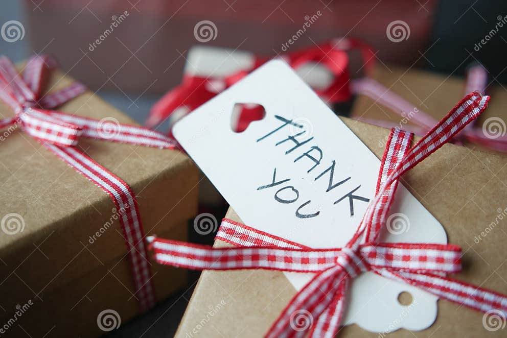 Thank You Note and Gift Box on Table Stock Photo - Image of positive ...