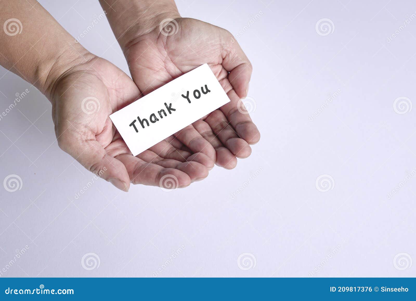 Thank You Note on the Open Palm of Man`s Hands Stock Photo - Image of ...