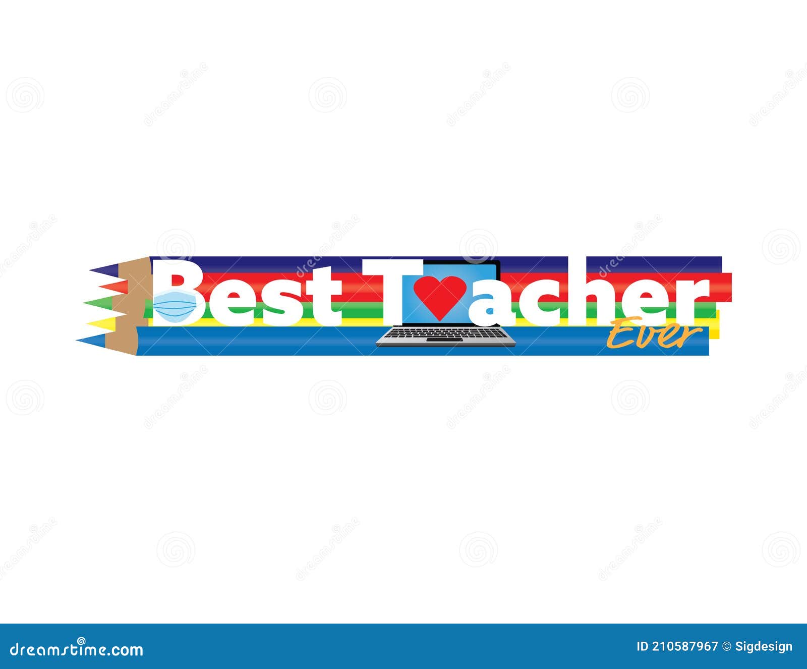 Best Online Teacher Ever Banner With White Text, Laptop, Face Mask ...