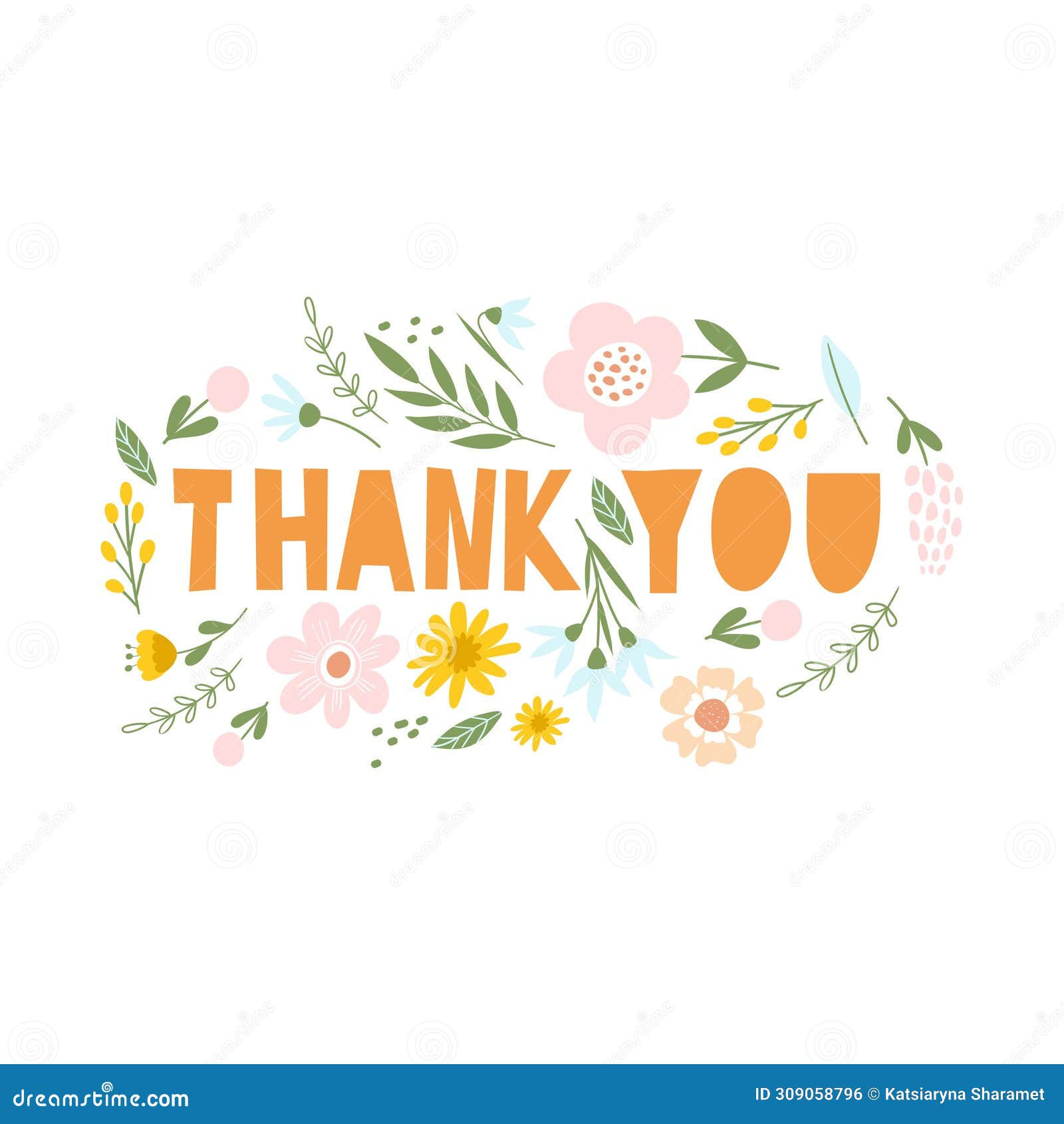 Thank You. Vector Lettering with Flowers Illustration Stock Vector ...