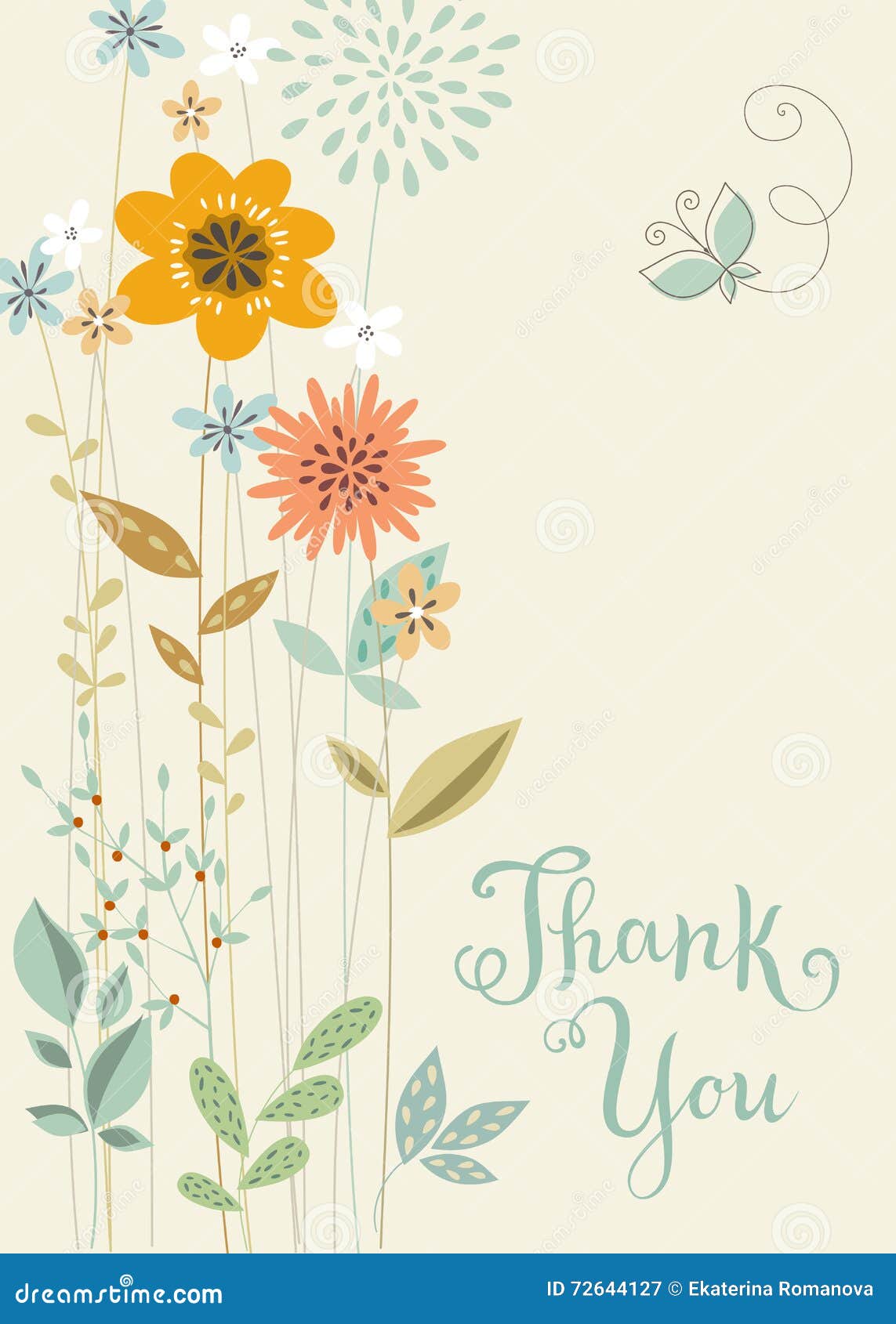 Thank You Vertical Floral Card Stock Vector - Illustration of ...