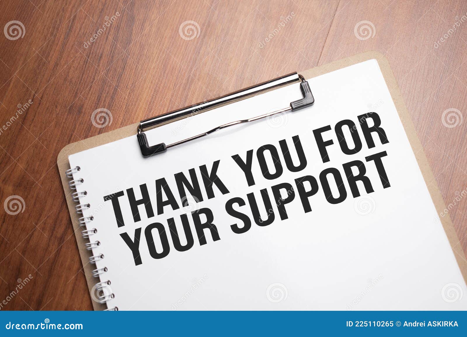 Thank You for Your Support Text on White Paper on the Wood Table Stock ...