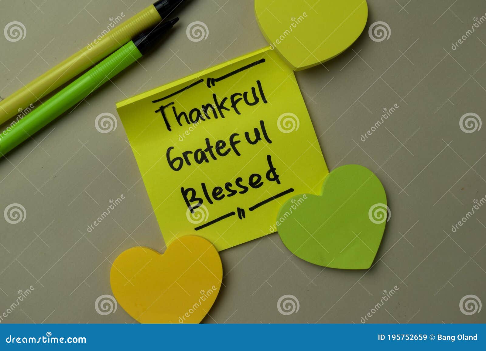 Thankful, Grateful, Blessed Write on Sticky Notes Isolated on Office ...